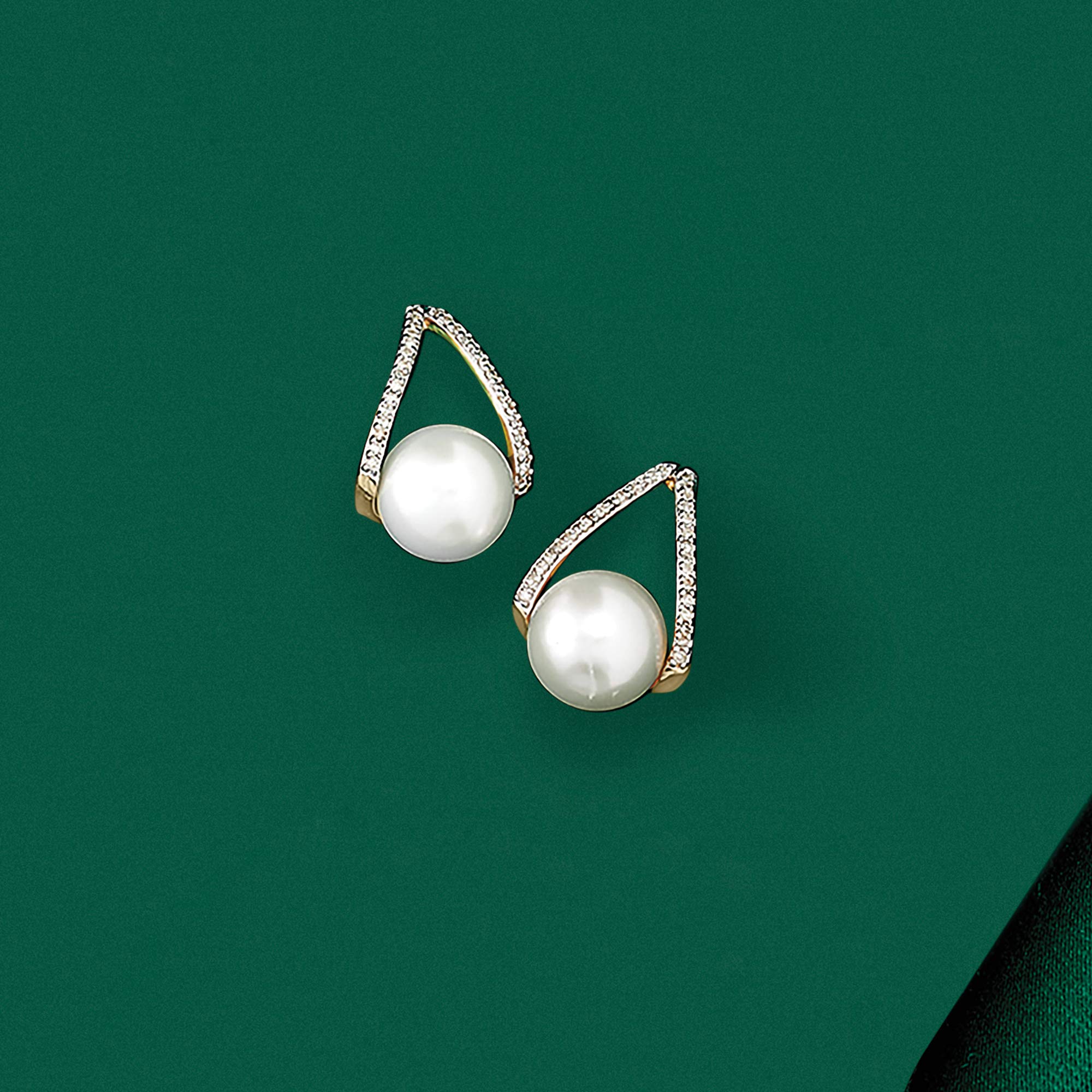Ross-Simons 8-8.5mm Cultured Pearl and .12 ct. t.w. Diamond Drop Earrings in 14kt Yellow Gold