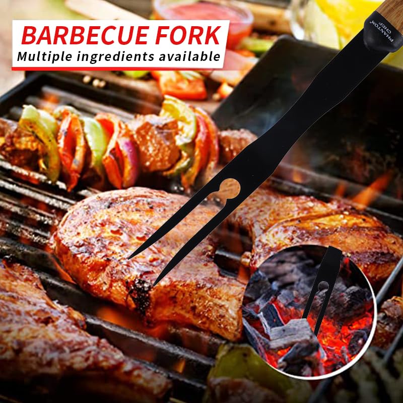 Phantom Chef BBQ Tool Set | Grill Accessories for BBQ | Stainless Steel Grilling Utensils | Indoor & Outdoor Fork, Spatula, Locking Tongs | Kitchen & Camping Griddle Tool | Easy to Clean | 3 Pieces