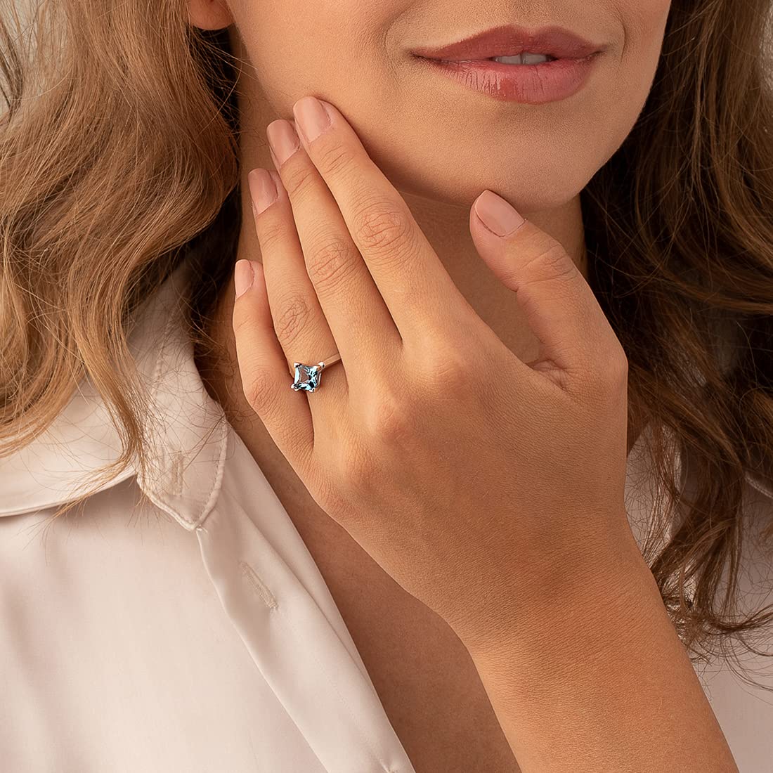 PEORA London Blue Topaz Engagement Ring for Women 925 Sterling Silver, Natural Gemstone, 2 Carats Princess Cut 7mm, Comfort Fit, Size 6