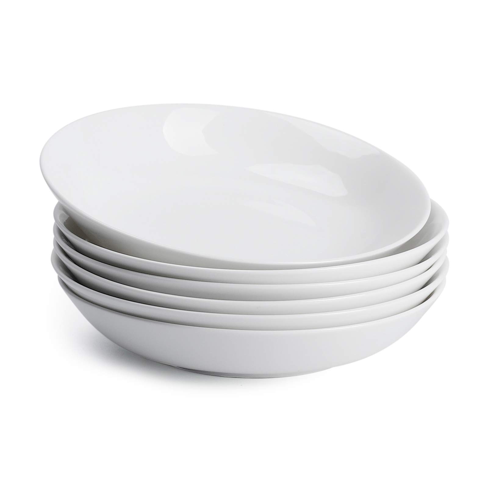 Teocera Pasta Bowls, Salad Serving Bowls Set, Wide and Shallow, 22 Ounce Porcelain Bowl, Microwave and Dishwasher Safe - Set of 6, White