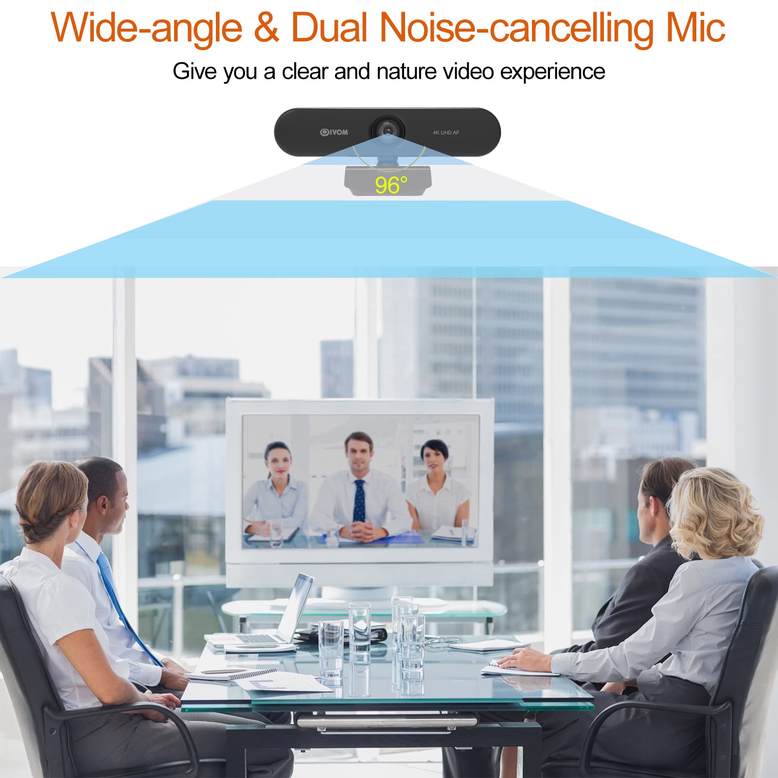 Oivom 4K Webcam with Autofocus,Video Conference Camera,Noise-Canceling Microphones,Works for Skype Teams, Laptop MAC PC Desktop (4K UHD)