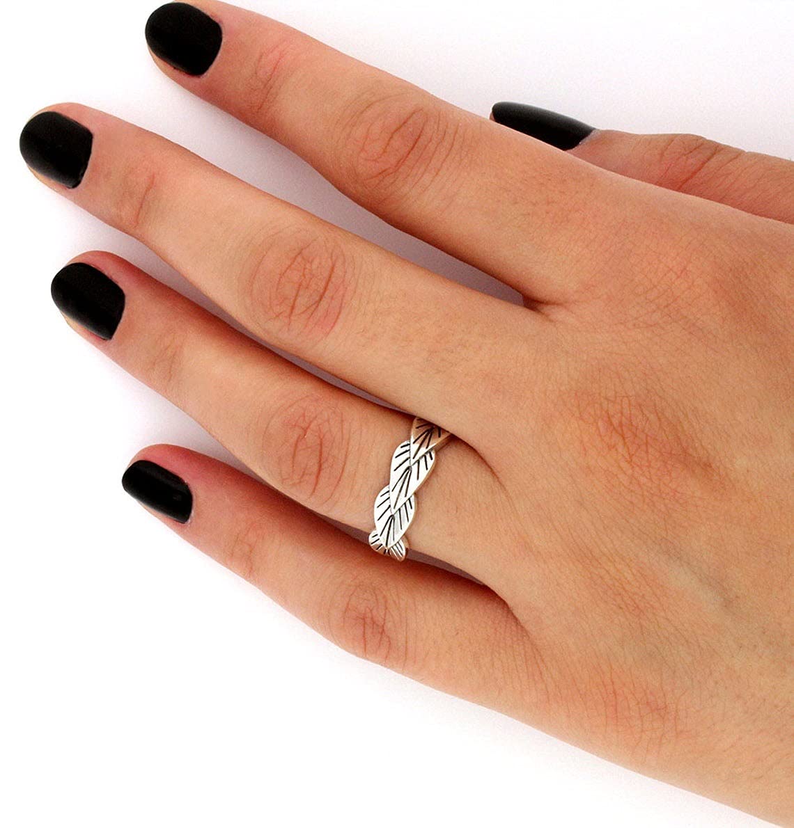 Sterling Silver 925 Leaf Design band Ring Nature Lover Women Jewelry Adorable Floral Ring (8)