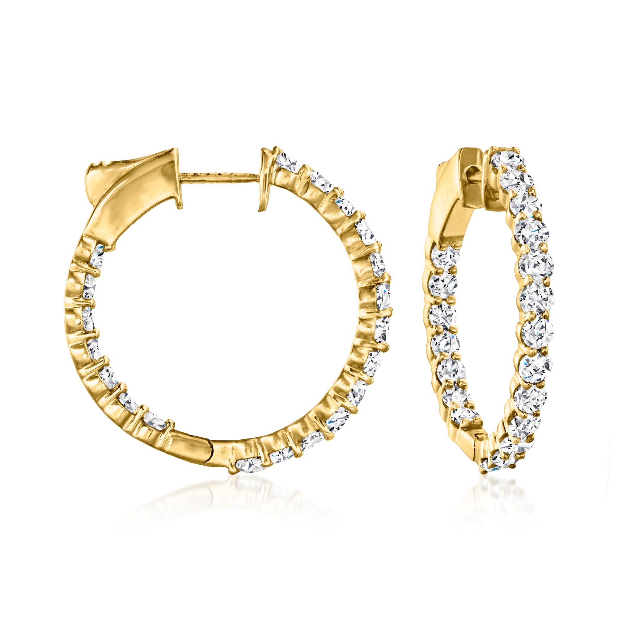Ross-Simons 2.00 ct. t.w. Diamond Inside-Outside Hoop Earrings in 14kt Yellow Gold