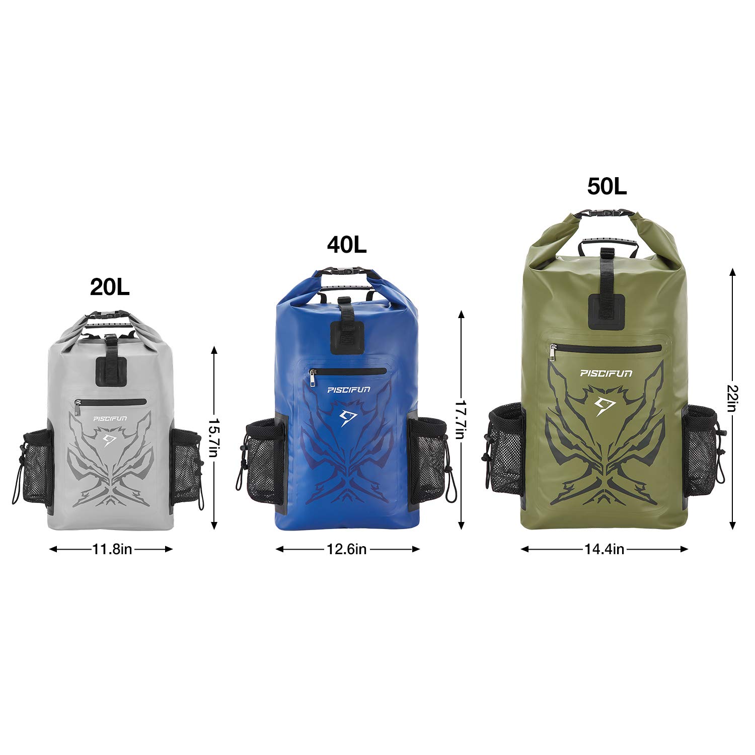 Piscifun Angry Face Dry Bag with Waterproof Phone Case, Waterproof Dry Backpack for Men and Women, Floating Dry Bag Backpack 20L Blue