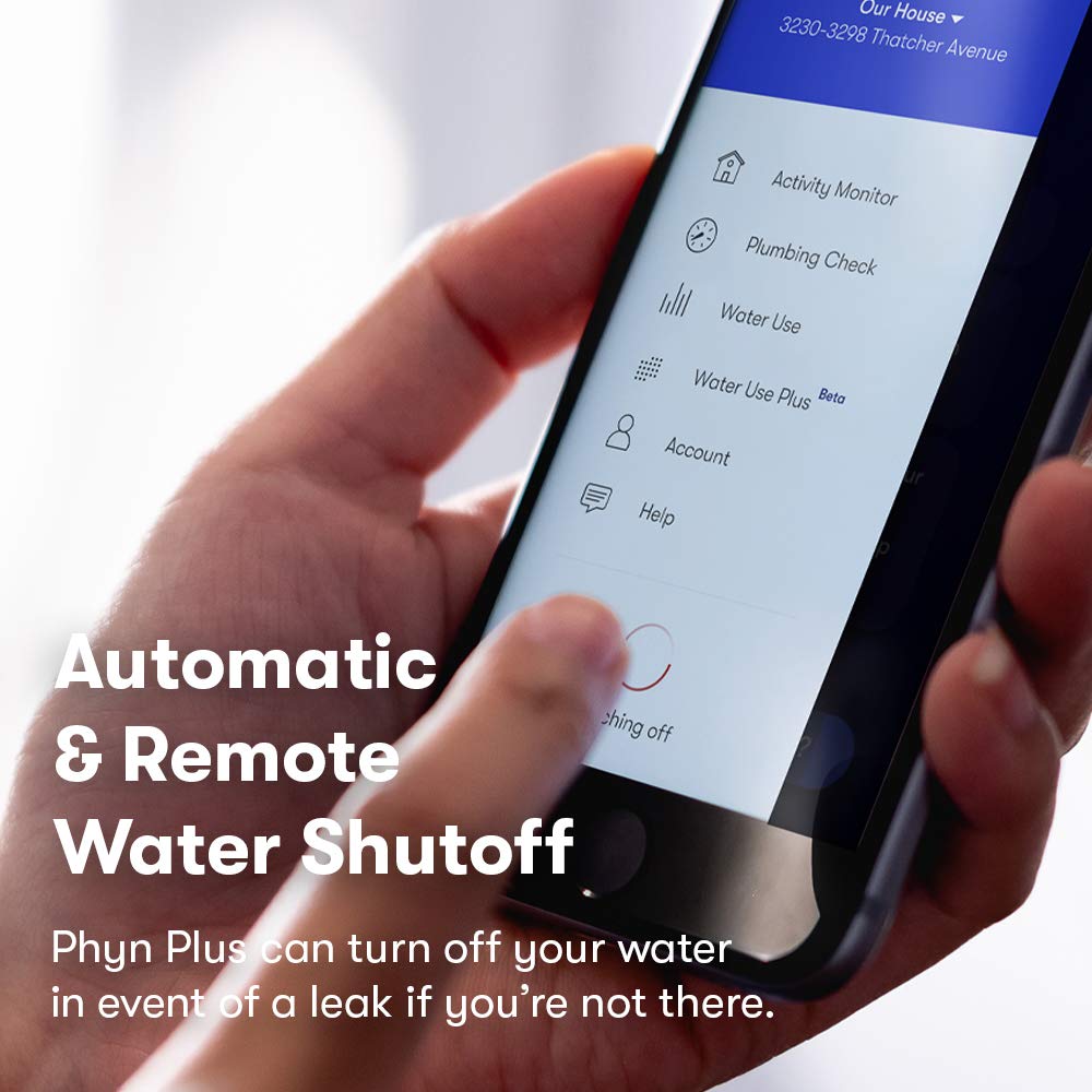 Phyn Plus Smart Water Assistant + Shutoff: Professionally-Installed Smart Home Water Leak Detector w/ Automatic Shutoff & Water Usage Monitor (Compatible with Alexa)