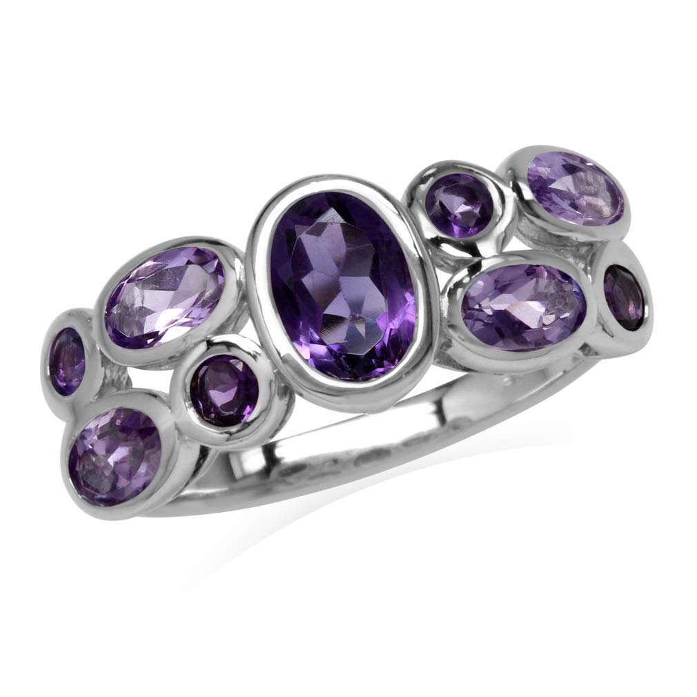 Silvershake Natural African Amethyst White Gold Plated 925 Sterling Silver Bezel Set Cluster Ring Size 6