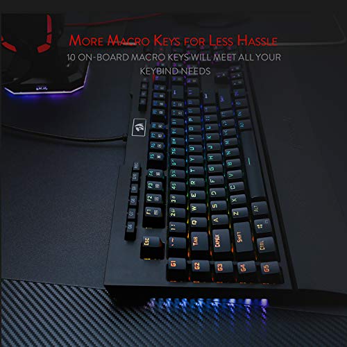Redragon K586 Brahma RGB Mechanical Gaming Keyboard with Blue Switches, 10 Dedicated Macro Keys, Convenient Media Control, and Detachable Wrist Rest
