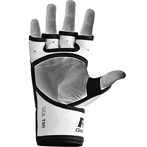 RDX MMA Gloves Sparring Martial Arts Grappling Cowhide Leather Training UFC Cage Fighting Combat Punching Bag Gel Mitts,Black,Small