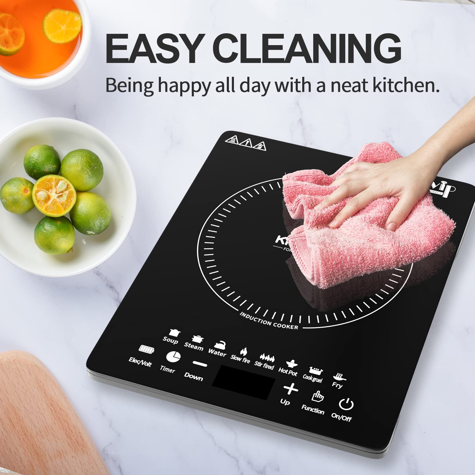 Portable Induction Cooktop, Countertop Burner with Multi-Function, 2200w Electric Stove with Easy Clean Glass, 8 Modes Sensor Touch Cooker (Black SS1)