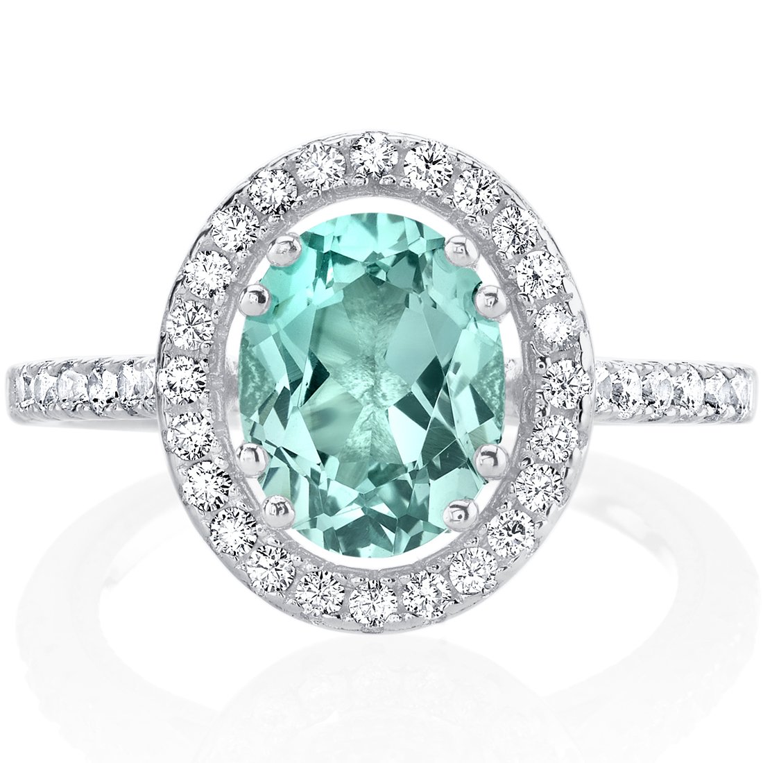 PEORA Simulated Paraiba Tourmaline Ring in Sterling Silver, 2 Carats total Oval Shape, Dainty Filigree Band Design, Comfort Fit, Size 8