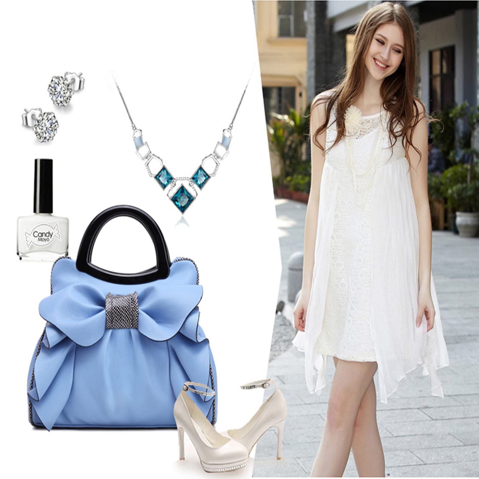 Women Leather Waterproof Bow Knot Top Handle Shoulder with Zipper Bags,Fashion Casual daily use Tote Bag (Red)