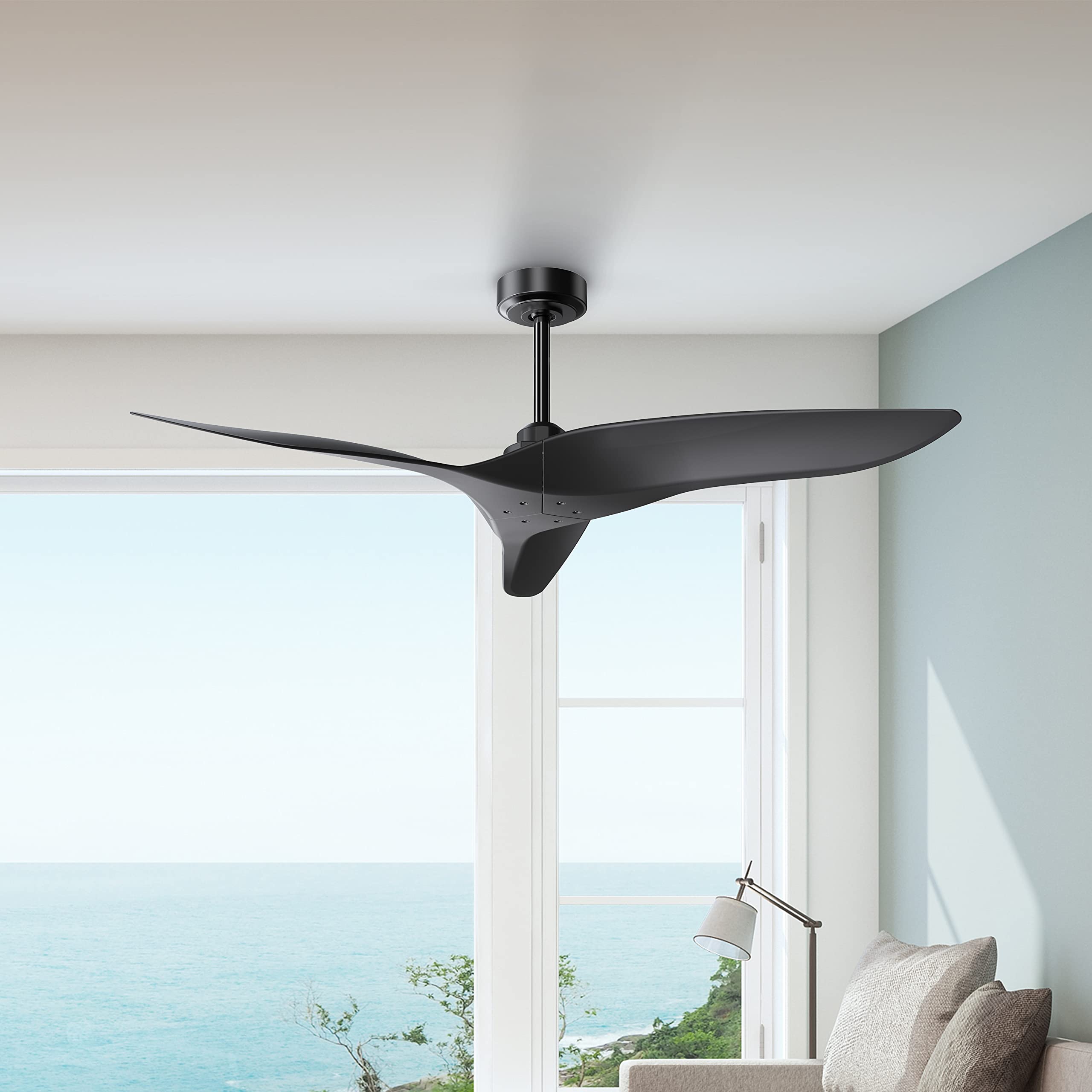 Parrot Uncle Ceiling Fans with Remote Control Modern Black Ceiling Fans No Light for Bedroom Outdoor Ceiling Fans for Patios Covered, 56 Inch