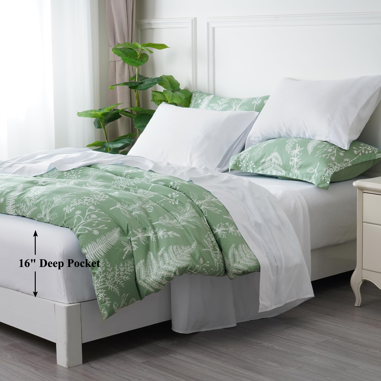 PHF 6 PCS Cooling Bamboo Viscose Sheets Set King Size, Silky Soft Viscose from Bamboo Bed Sheets Set, 1800 Thread Count 16 Inch Deep Pockets, Smooth Breathable Bedding Sheets, White