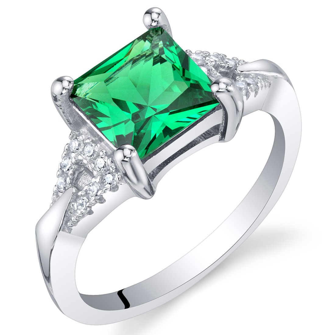 PEORA Simulated Emerald Sterling Silver Sweetheart Ring Size 6