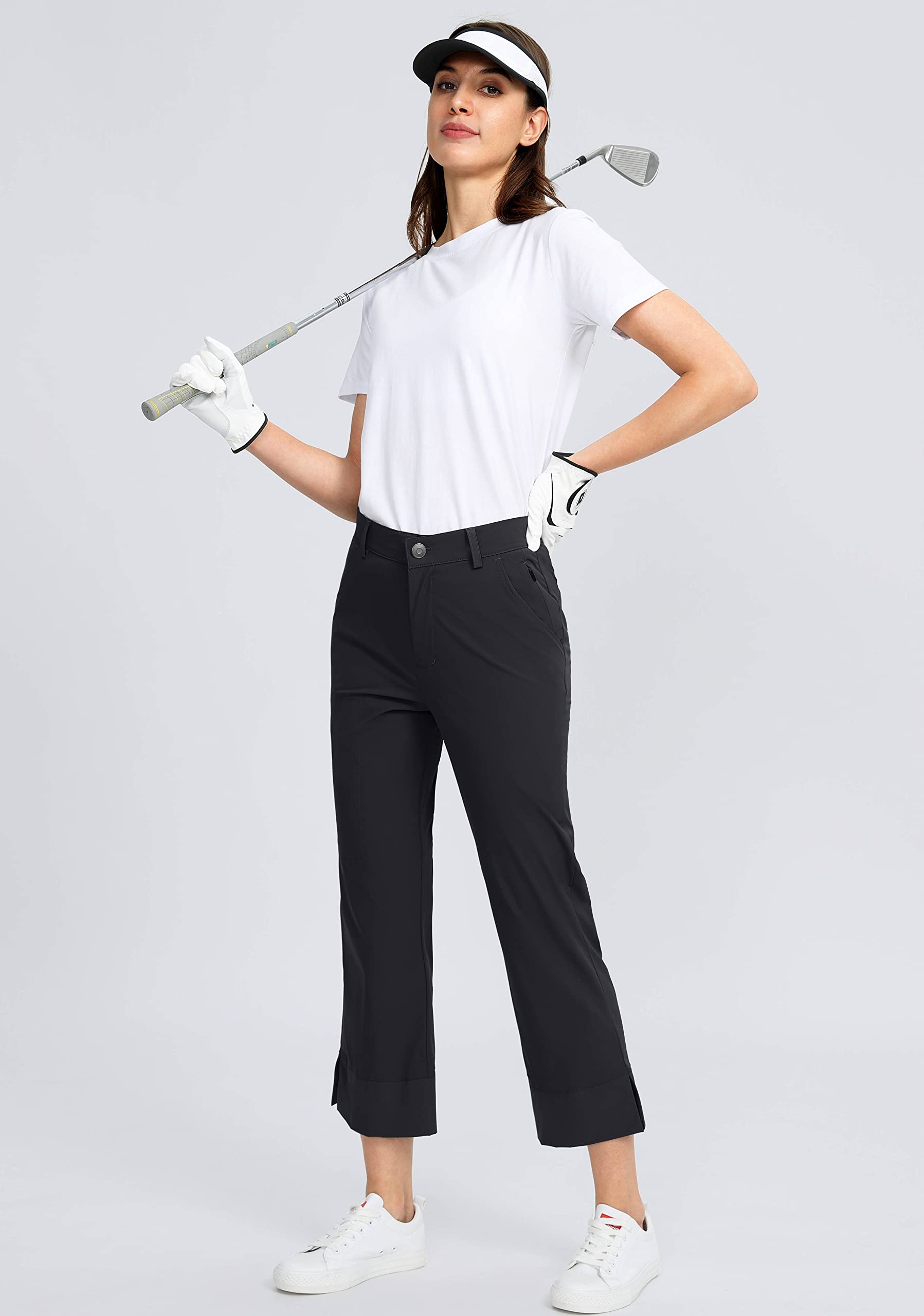 Viodia Women's Golf Pants with 5 Pockets 7/8 Stretch Ankle Bootcut Pants for Women Lightweight Quick Dry Casual Dress Pants Black
