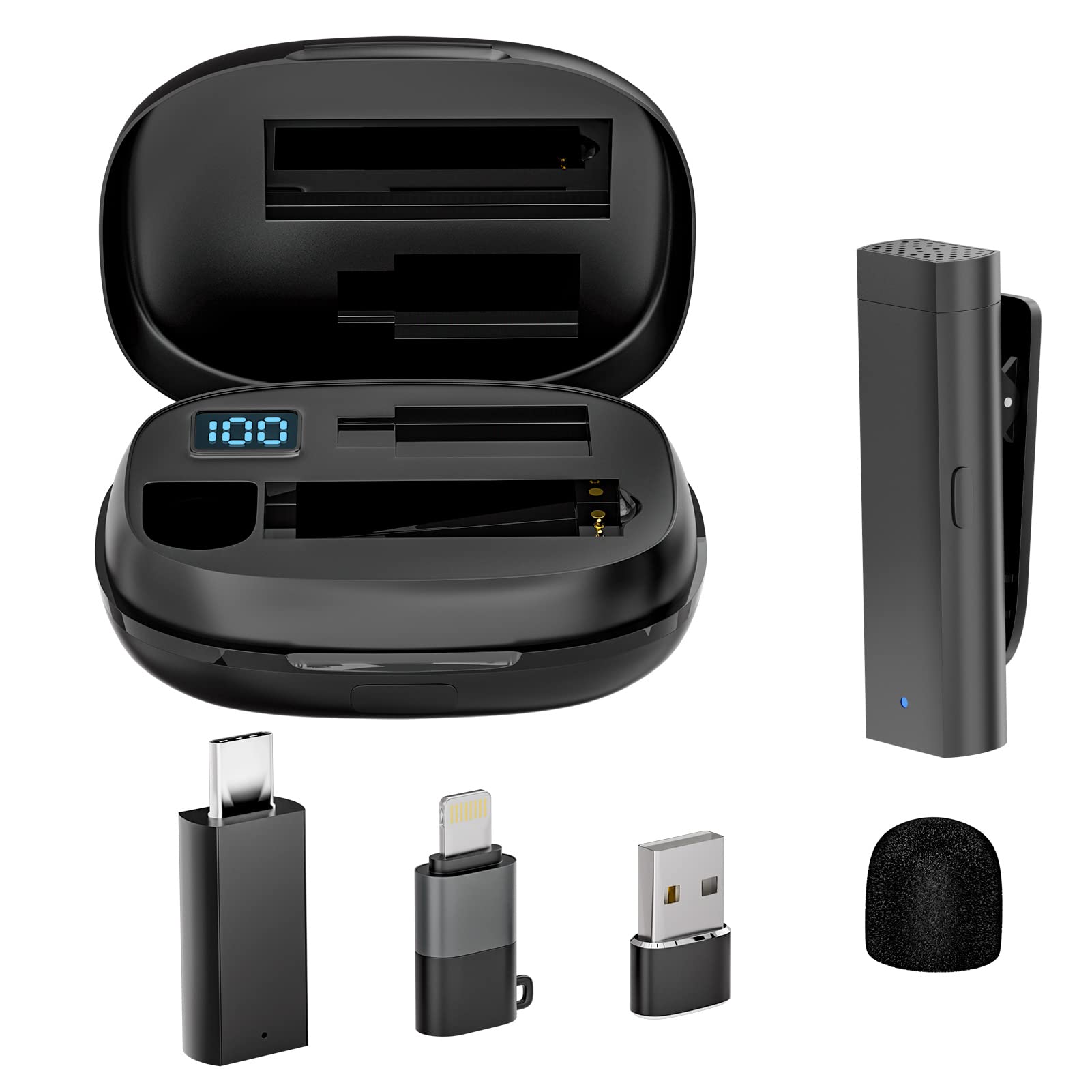 WIILAYOK Wireless Lavalier Microphone Compatible with iPhone iPad, Android, PC, Plug&Play Lapel Clip-on Mini Mic with Charging Case for Recording, YouTube, Facebook Live Stream, Tiktok