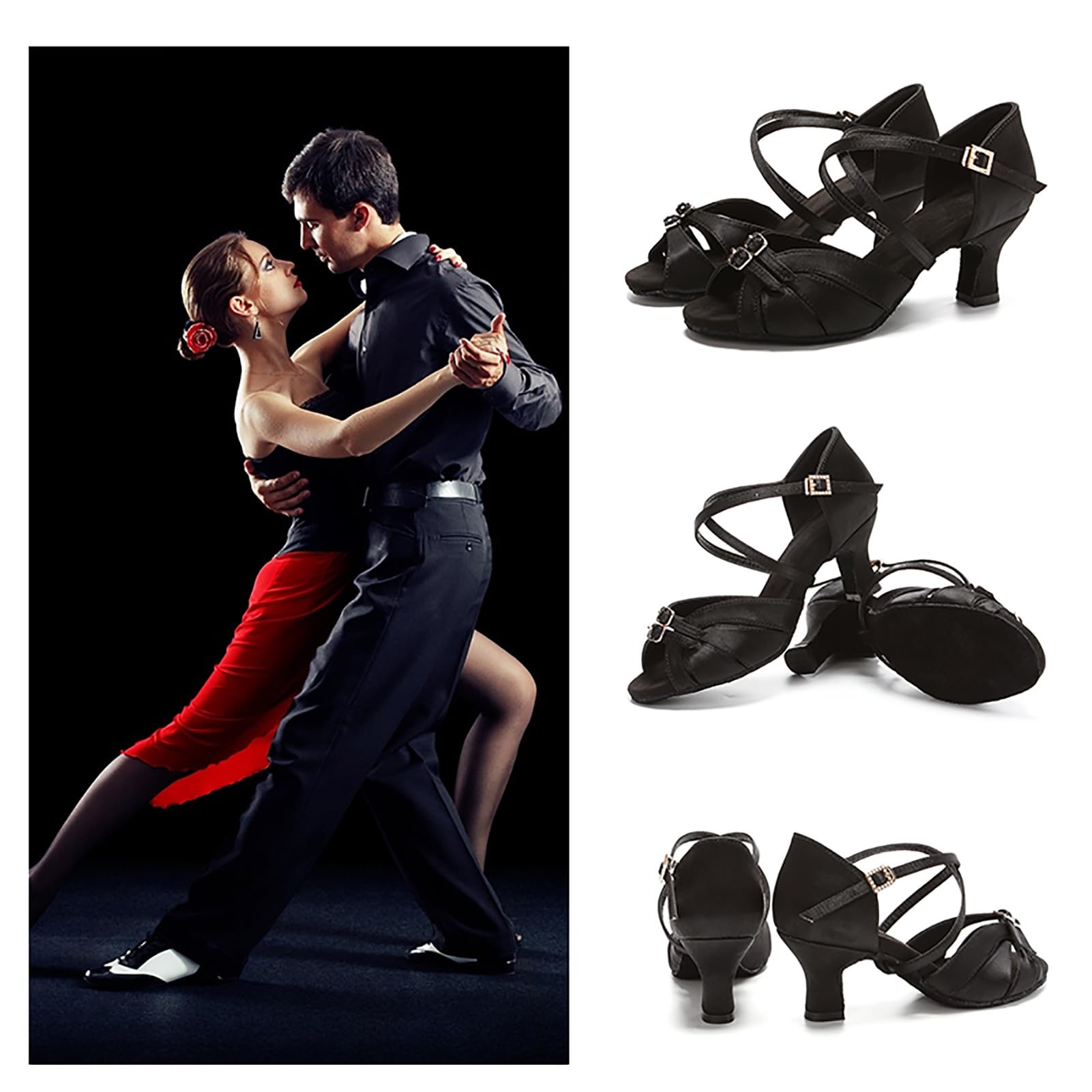 Rosefinch Adjustable Women Latin Dance Shoes 7cm Modern Pole Dance Shoes Salsa Tango High Heel Adjustable Latin Shoes for Girls Ladies