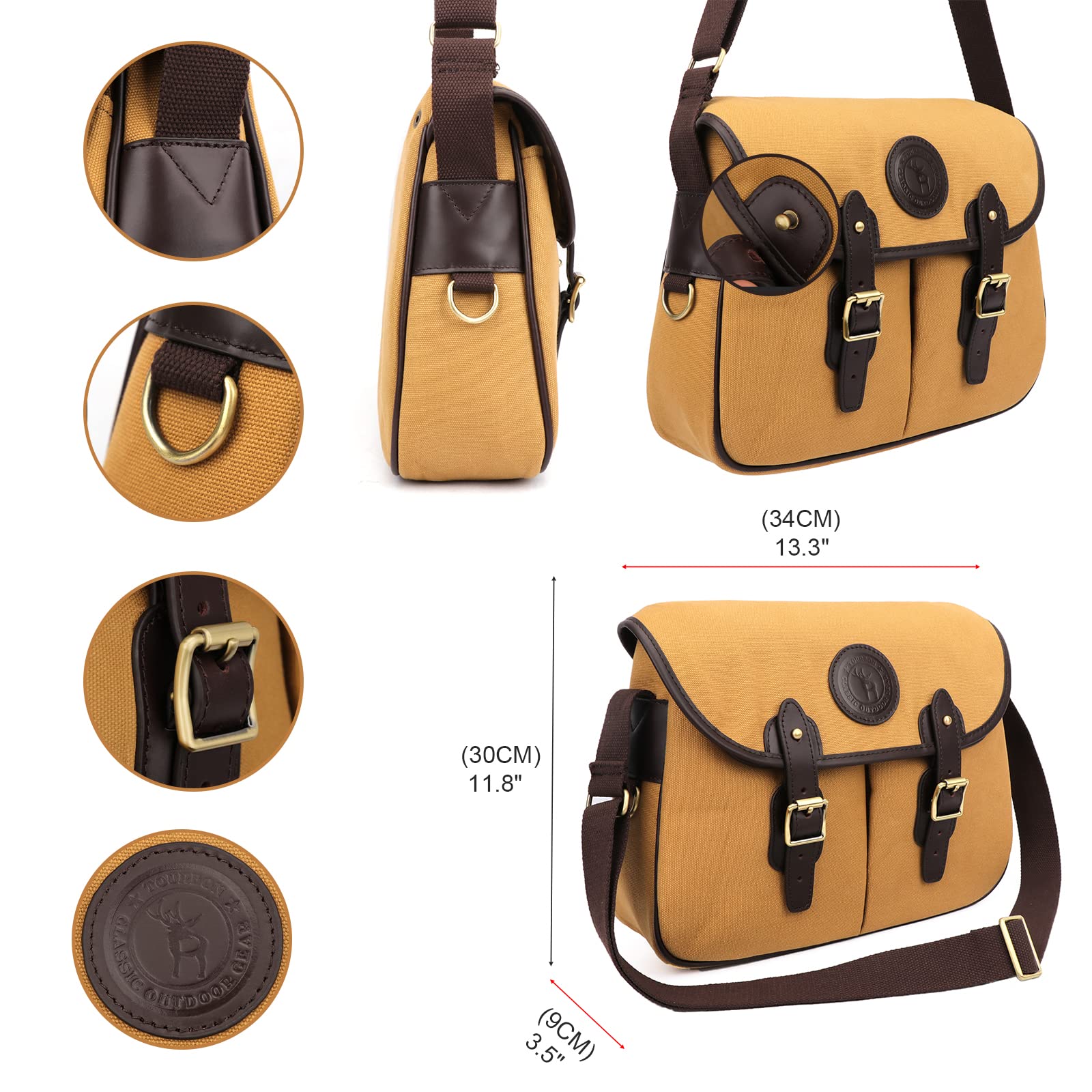 Tourbn TOURBON Retro Fly Fishing Tackle Bag Case Canvas & Leather Carryall Game Reel Storage, Brown