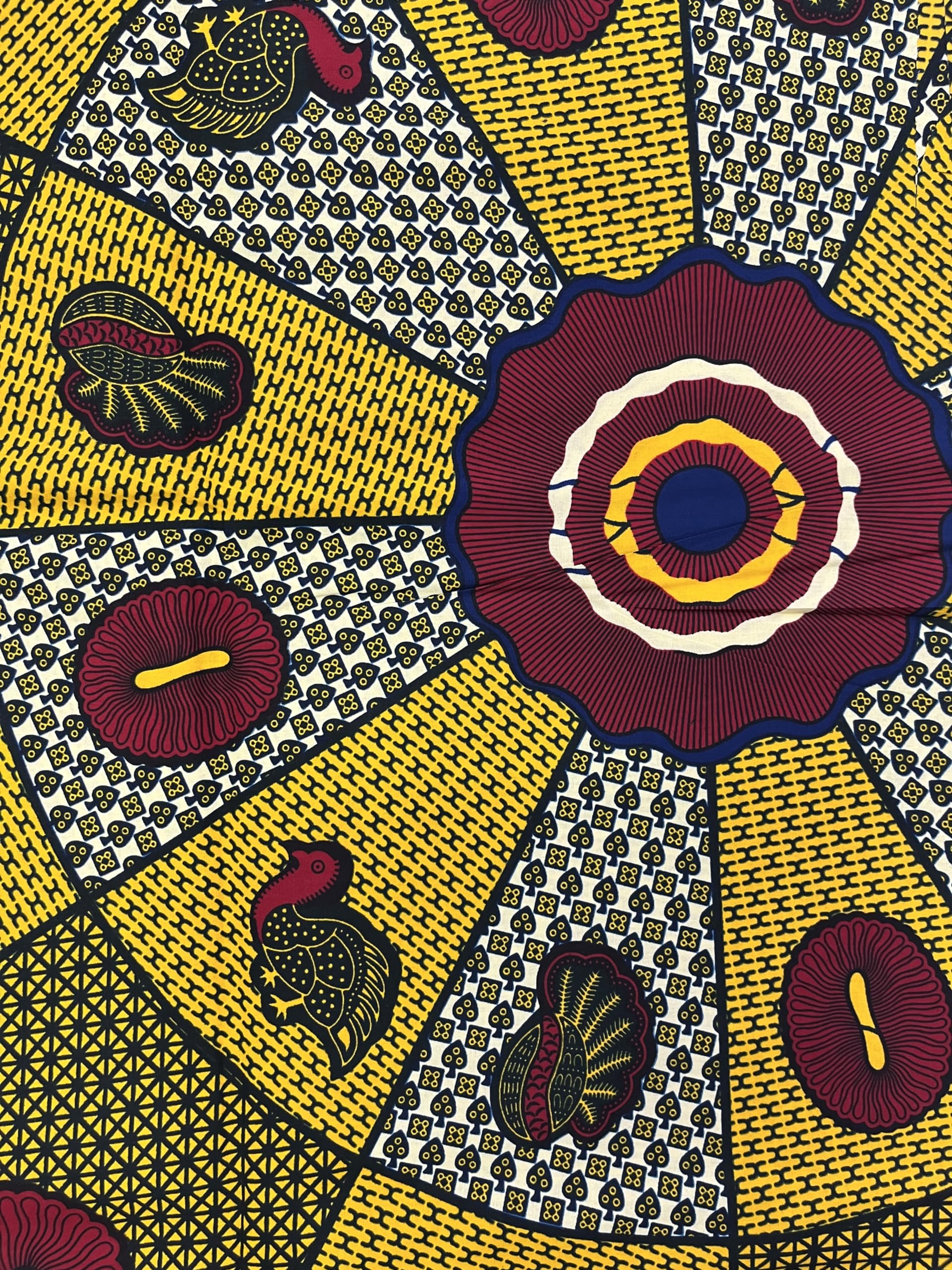 Patchwork Design African Guaranteed Wax Block Prints Fabric/African Ankara Wrapper Fabric Wax Fabrics /-Sell by 6 Yards-100% Cotton-for Dresses-Golden-Yellow, Red, White, black,Dark-Blue,