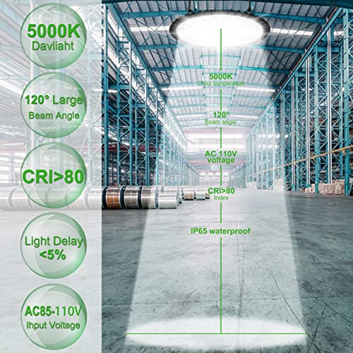 Viugreum 10 Pack 100W UFO LED High Bay Lights, 10000LM 6500K Daylight White Led Bay Light Fixtures, IP65 Waterproof Commercial Warehouse Lighting Workshop Indoor Outdoor Area Light
