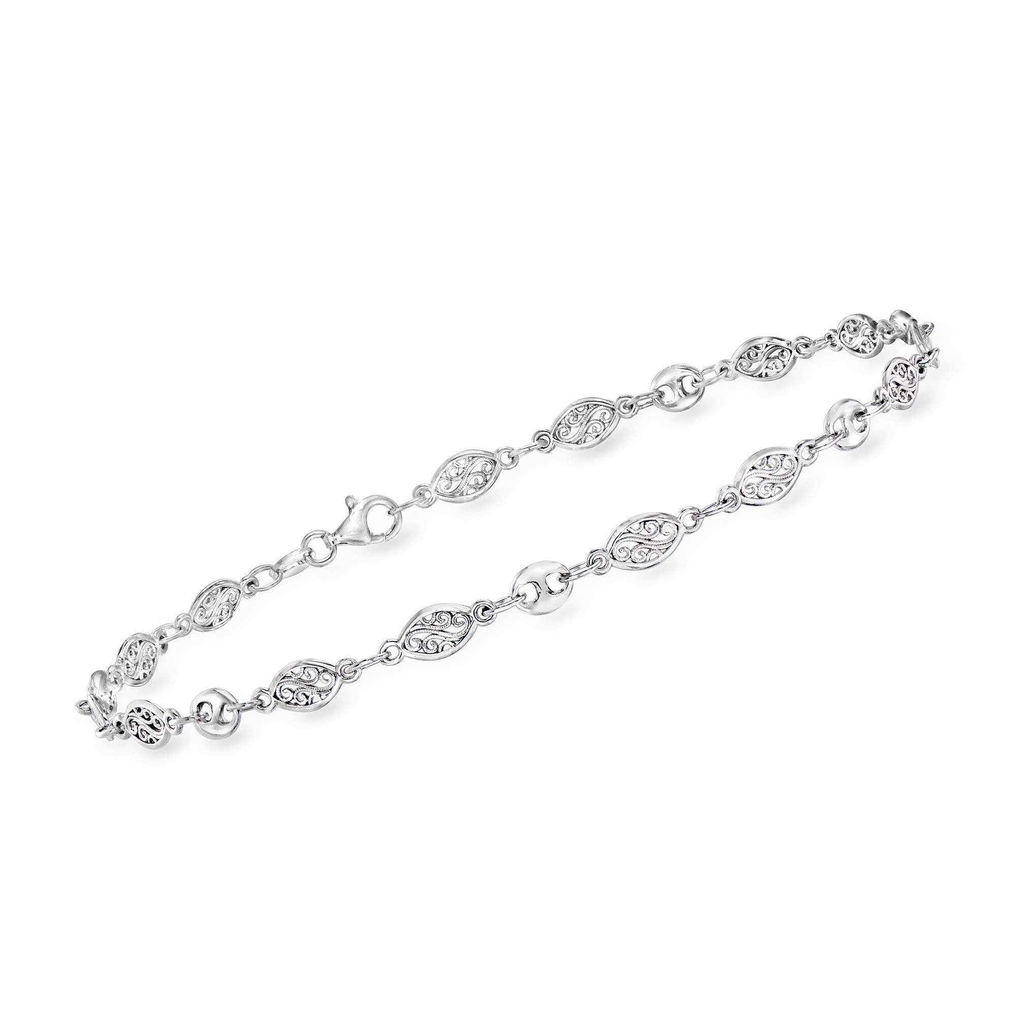 Ross-Simons Sterling Silver Navette-Style Openwork Anklet. 10 inches