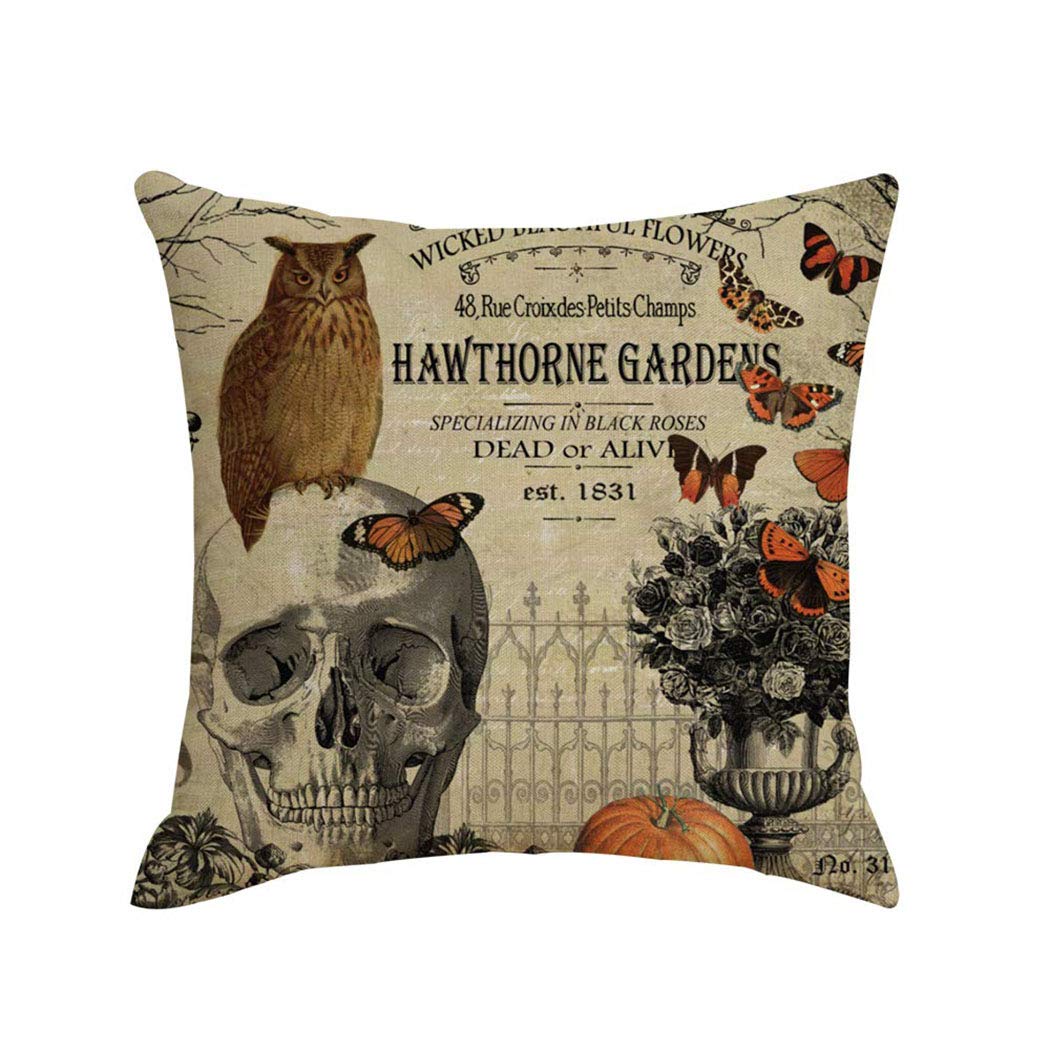 PSDWETS Happly Halloween Decorations Crow Skull and Pumpkin Pillow Covers Set of 4 Home Decor Cotton Linen Throw Pillow Covers Cushion Cover 18 X 18