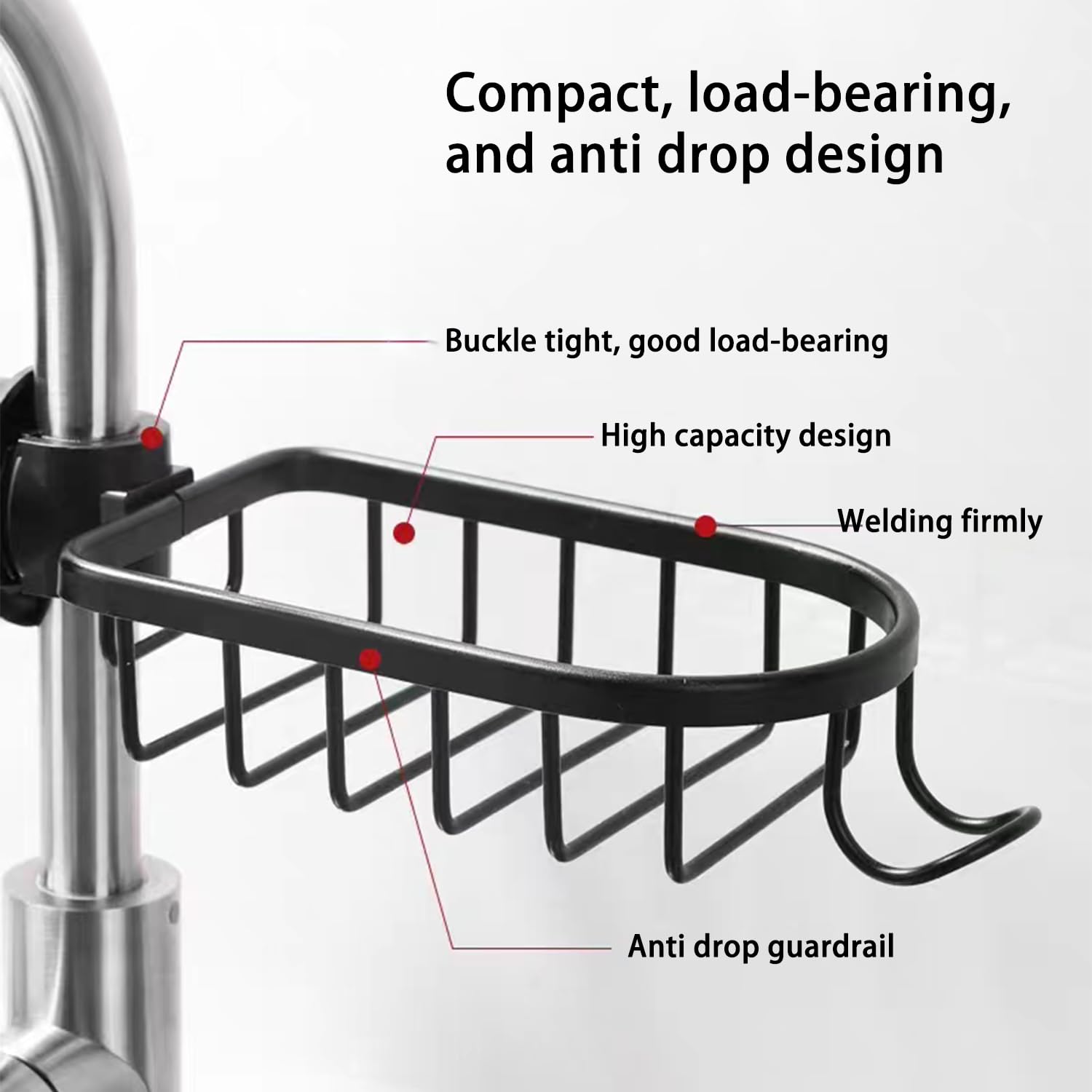 ROSHNT Sponge Holder Over Faucet Kitchen Sink Caddy Organizer, Stainless Steel Faucet Rack for Soap, Shampoo, Shower Caddy Shelf,Scrubbers