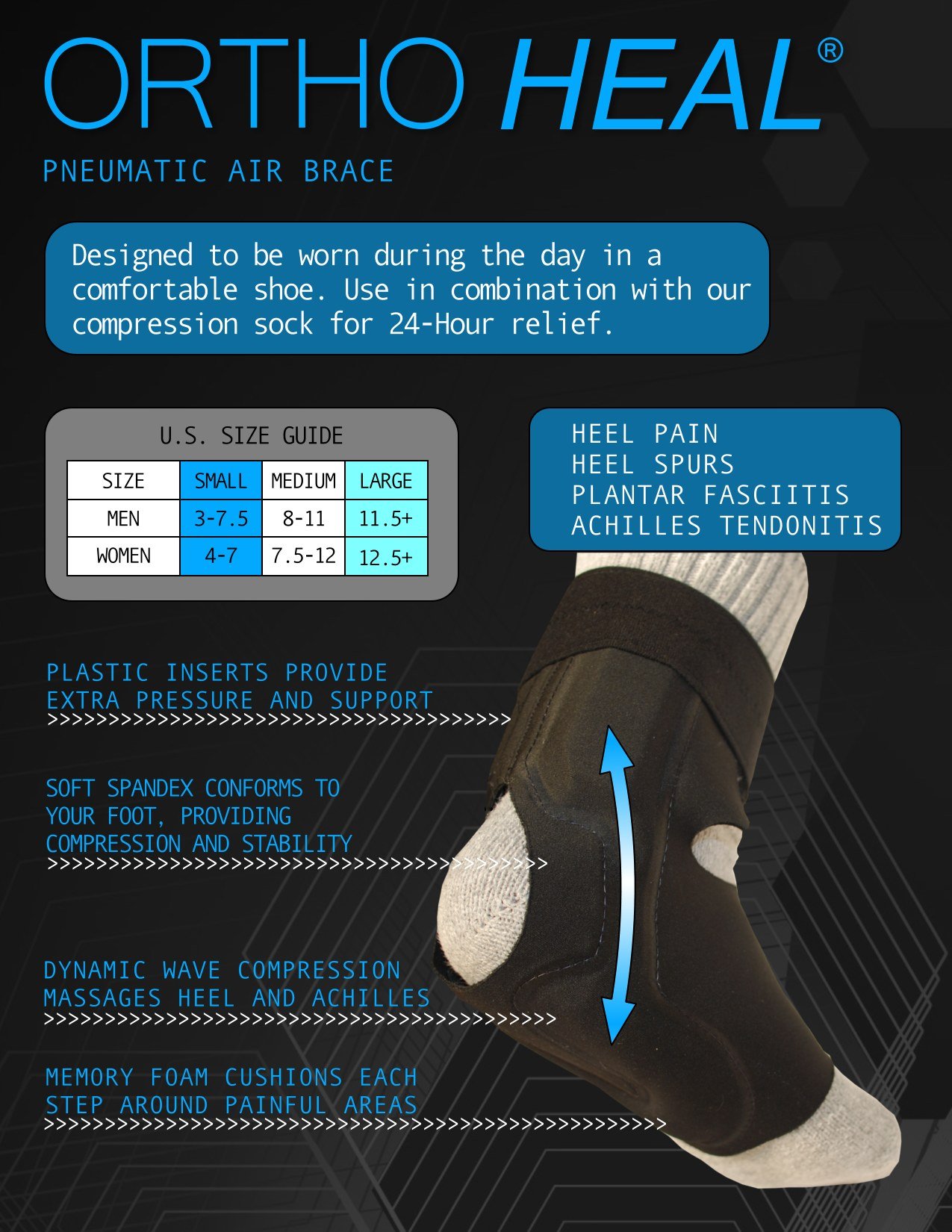 Ortho Heal Pneumatic Air Brace for Plantar Fasciitis, Achilles Tendonitis, and Heel Pain (Medium)