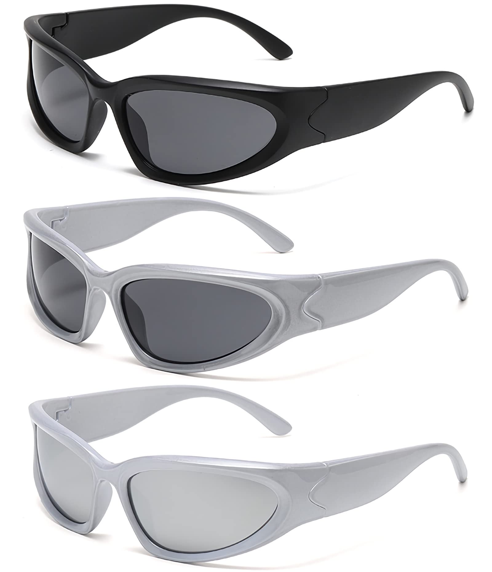 Y2K Wrap Around Sunglasses for Women Men Trendy Future Technology Sense Design Sun Glasses UV Protection