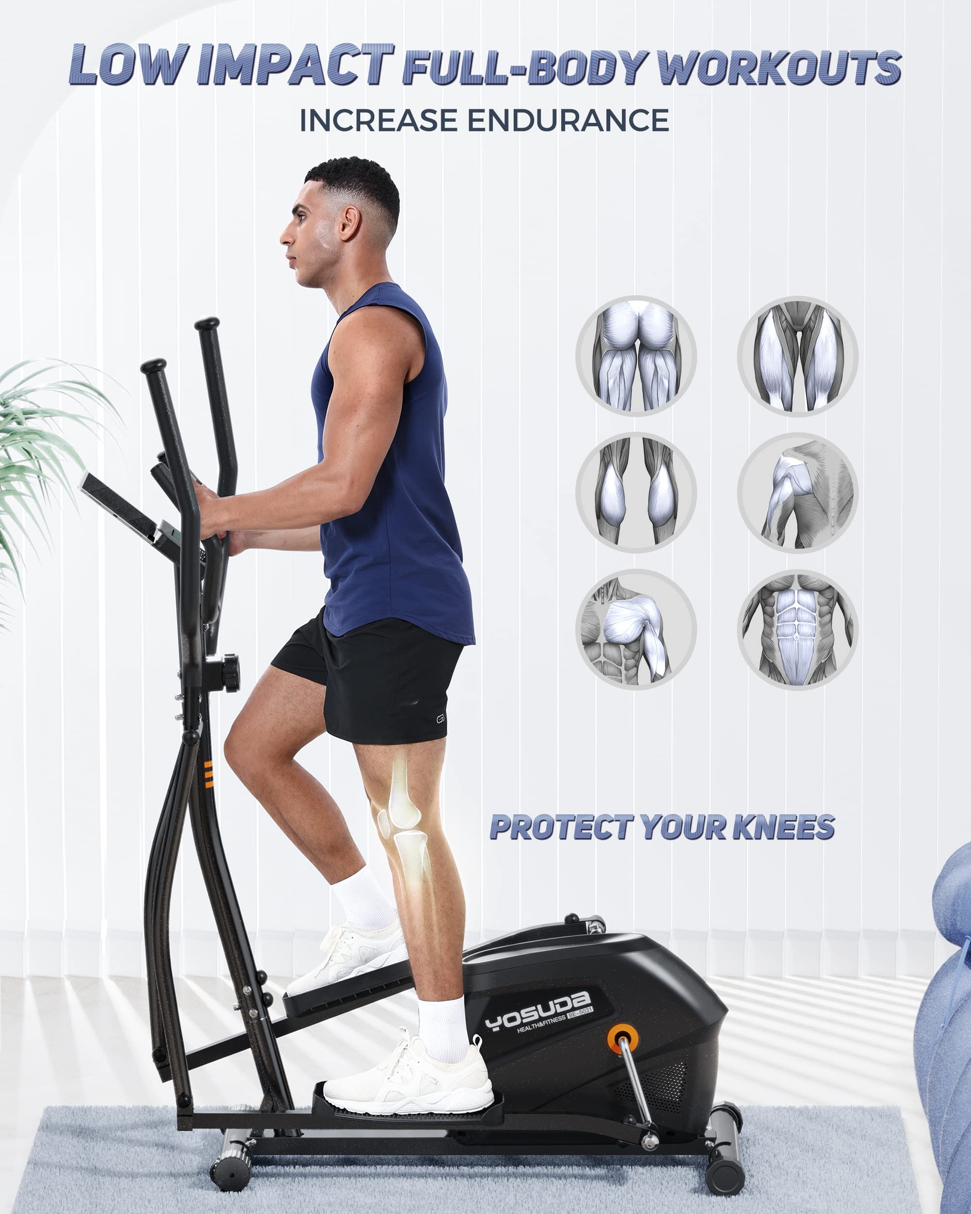 YOSUDA Compact Elliptical Machine - Elliptical Machine for Home Use with Hyper-Quiet Magnetic Drive System, 16 Levels Adjustable Resistance, with LCD Monitor