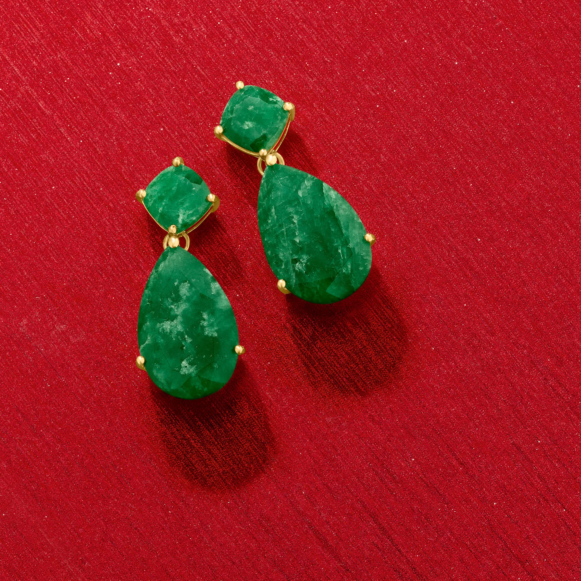 Ross-Simons 19.20 ct. t.w. Emerald Drop Earrings in 18kt Gold Over Sterling