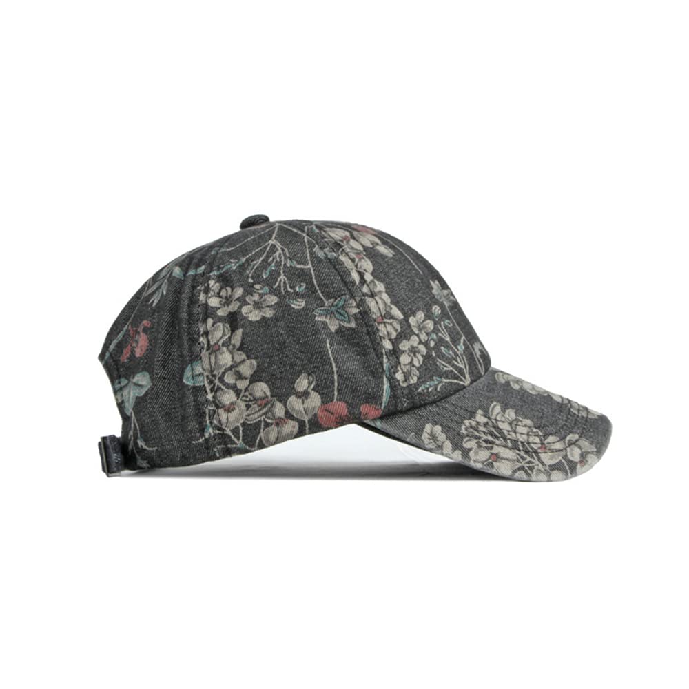 yosuwer Unisex Floral Print Baseball Cap Adjustable Washed Denim Sport Trucker Dad Visor Hat (One Size, Black)