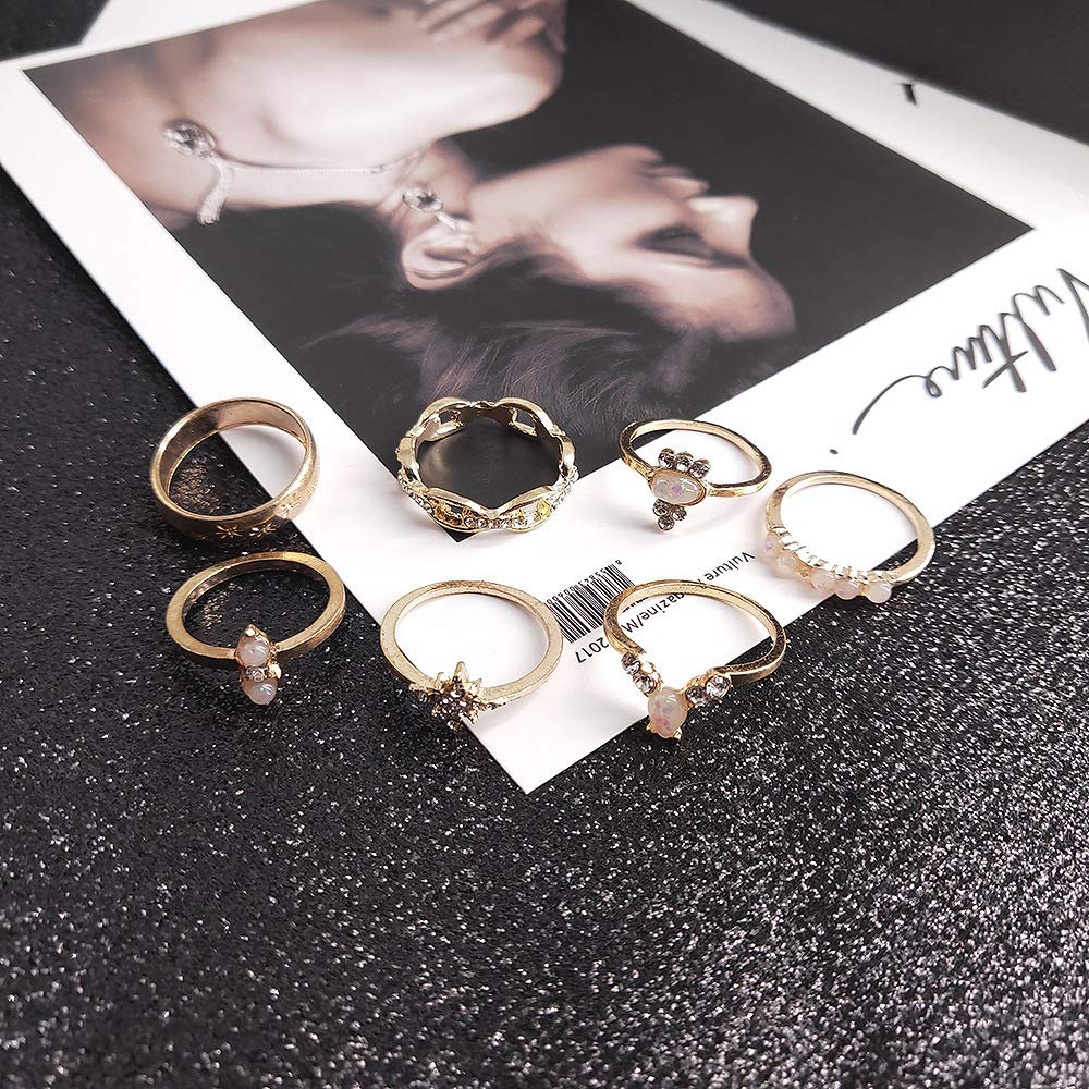 Vitaltyextracts Crystal Kunckle Finger Ring Set Boho Stackable Rhinestone Gold Joint Nail Ring Anillo Set