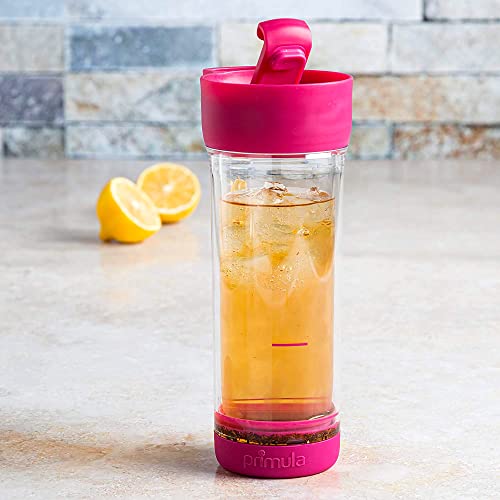 Primula Press and Go Iced Tea Maker, Travel Tumbler, Infuser Bottle, Leak-proof Flip-top Lid with Carry Loop, Dishwasher Safe, Made without BPA, 16-Ounce, Pink