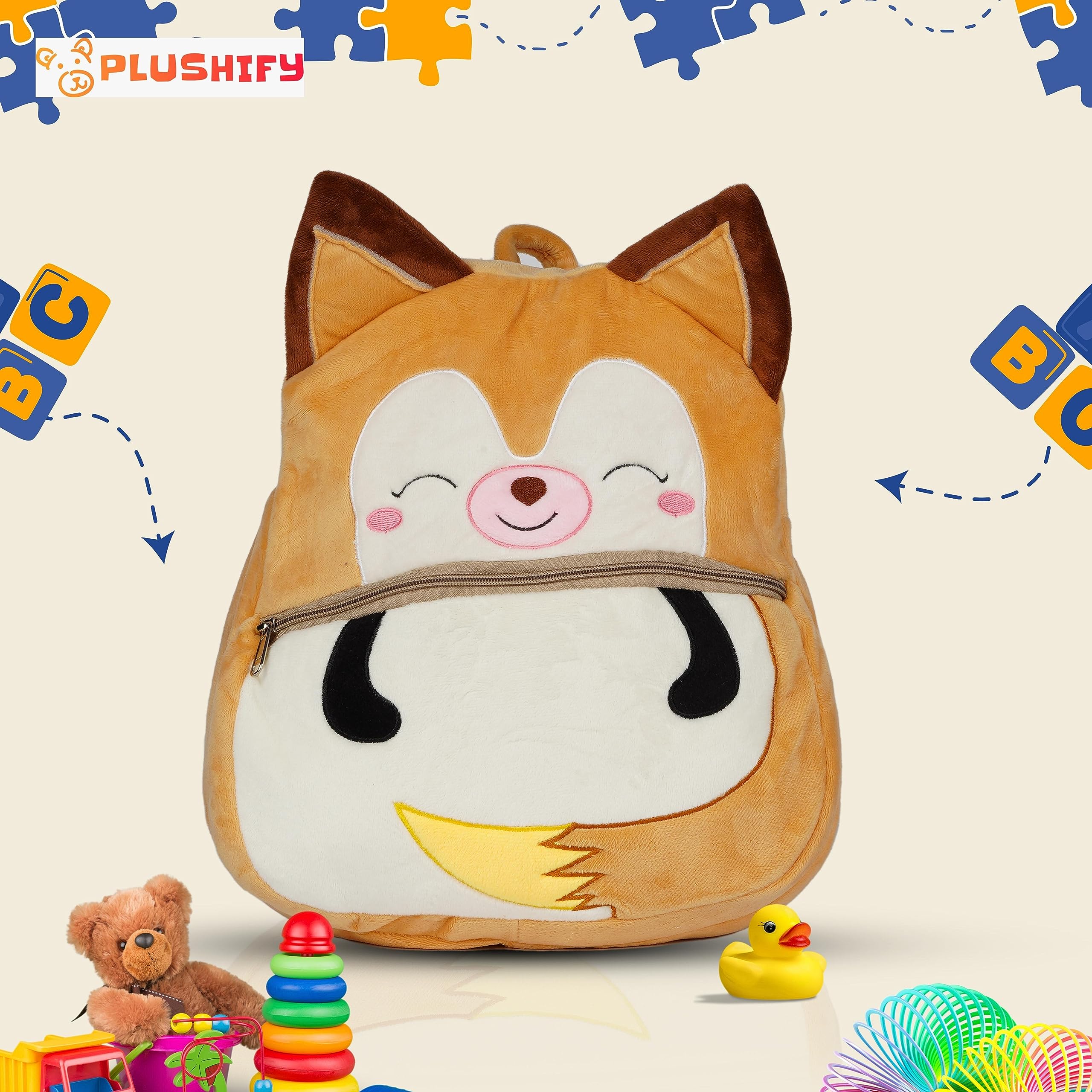PLUSHIFY Fox Toddler Backpack - 13 Inch Yellow Backpack for Boys and Girls, Ages 3 and Up - Adorable and Practical Companion for Little Explorers. (Fox)