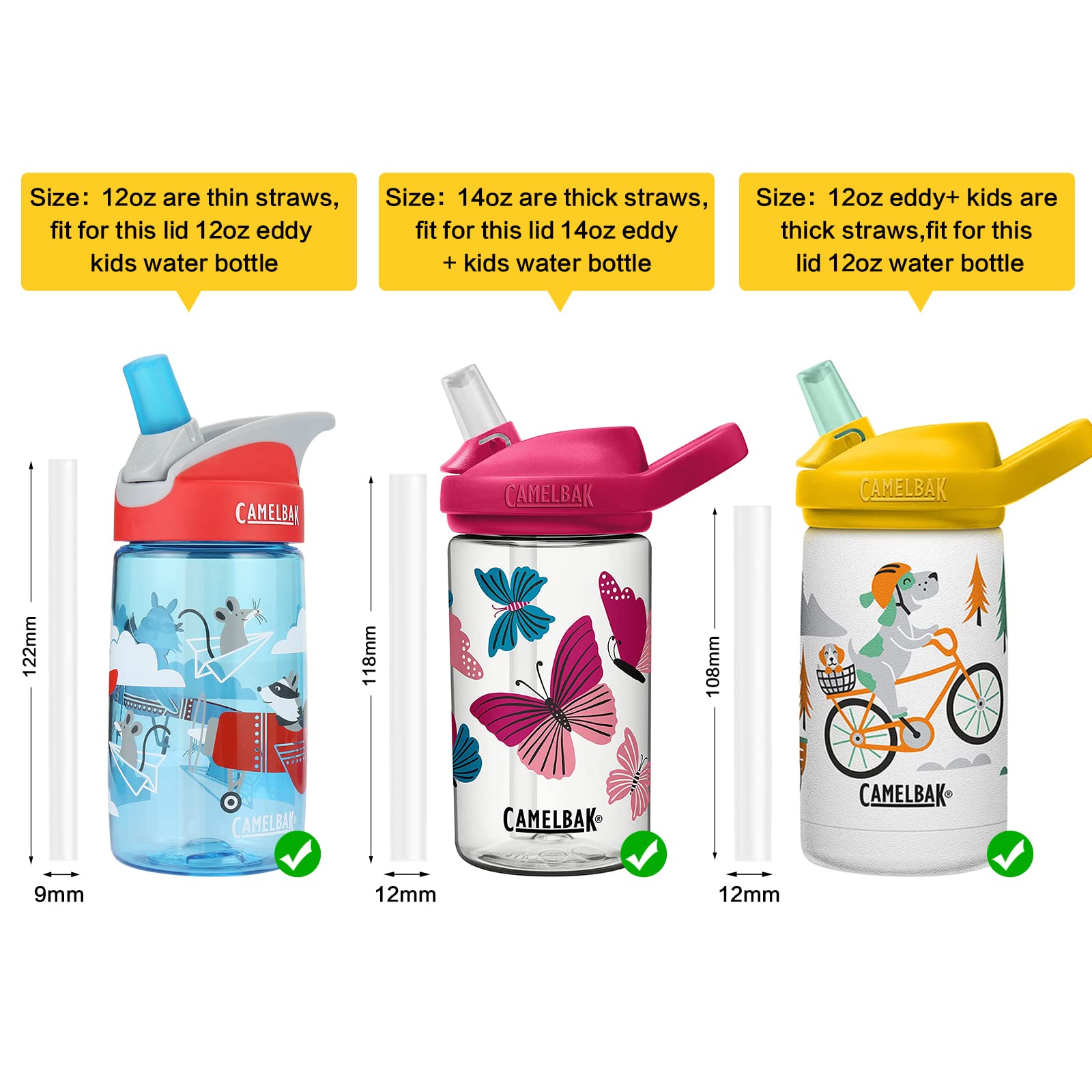 Replacement Straws Compatible with CamelBak eddy+12 oz Kids Water Bottle-CamelBak Straws Replacement-Accessories Set Include 4 BPA-FREE Straws and 1 Straw Cleaning Brush(12OZ)