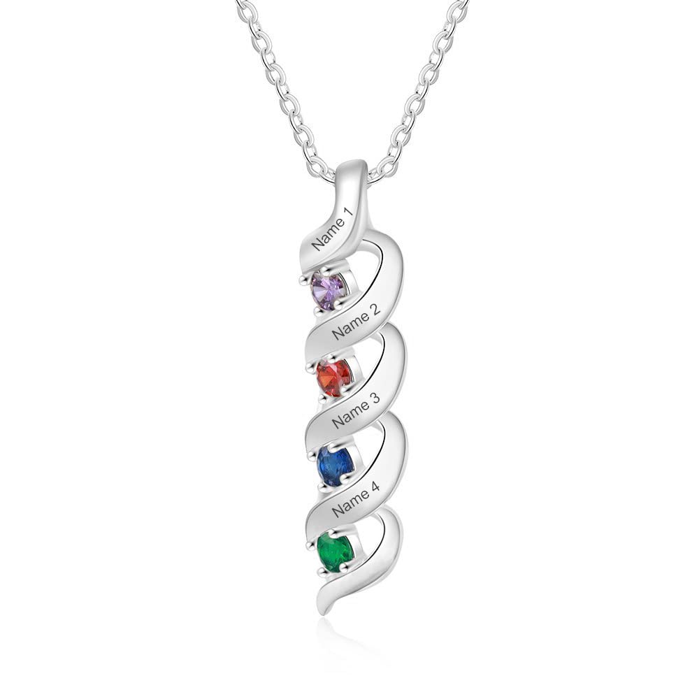 Yafeeso 10K/14K/18K Solid Gold Personalized Mothers Name Necklace with 4 Simulated Birthstones Custom Name Pendant Necklace Personalized Birthstone Gifts for Mom