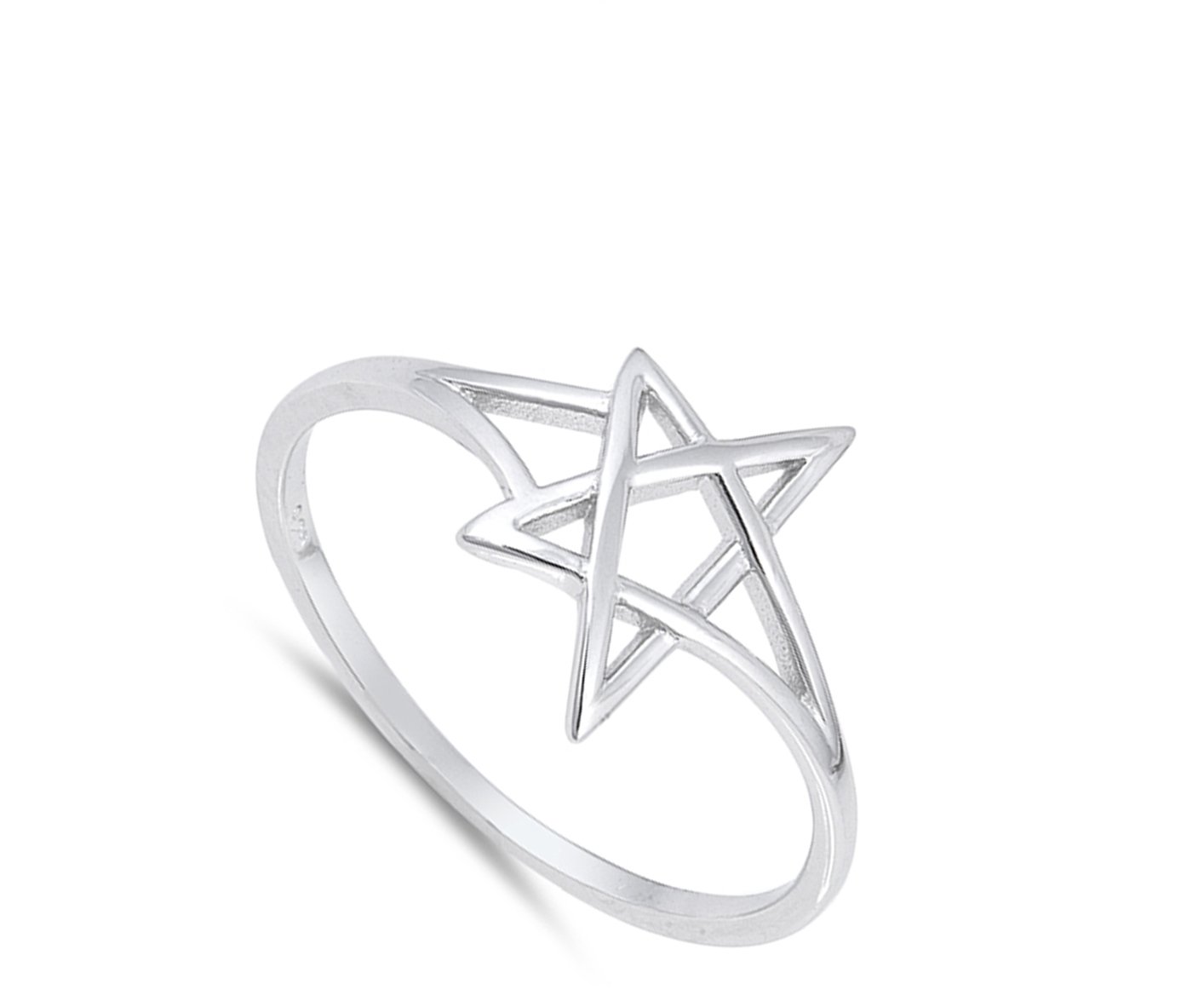 Pentagram Star Ring New .925 Sterling Silver Criss Cross Knot Band Size 7
