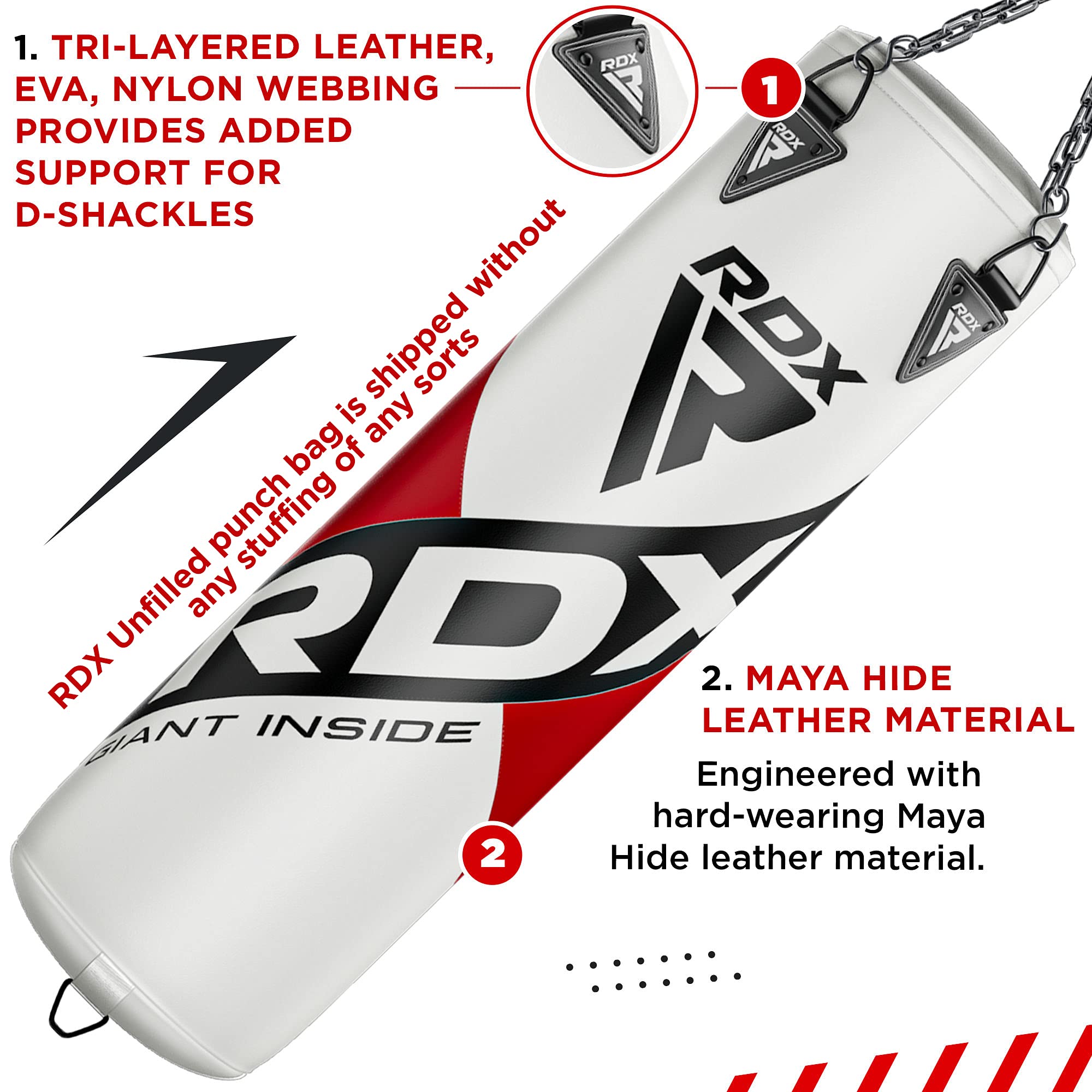 RDX Punching Bag UNFILLED Set Kick Boxing Training Gloves with Punch Mitts Hanging Chain, Great for MMA, Martial Arts, Muay Thai, Available in 4FT 5FT