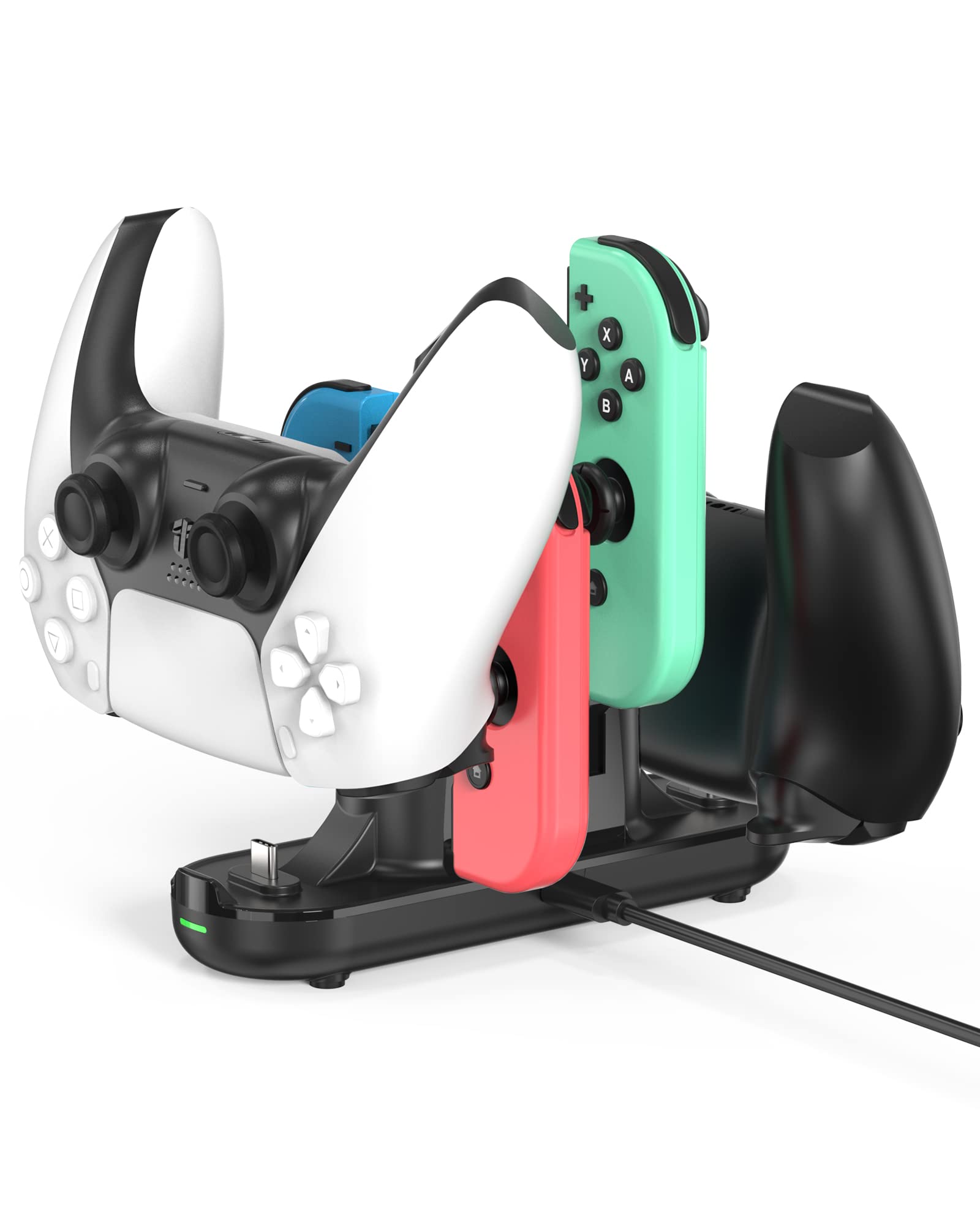 Willkac Switch Charging Dock Controller Charger, 6 in 1 Charging Station Support 4 Joy Cons and 2 NS Pro/PS5/Xbox One/Xbox Series Controllers, with Type C Charging Cable to Get Fast Charging