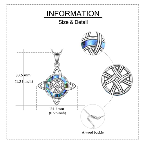 YAFEINI Witches Knot Necklace Sterling Silver Abalone Shell Celtic Witch Knot Pendant Necklace Pagan Jewelry for Women