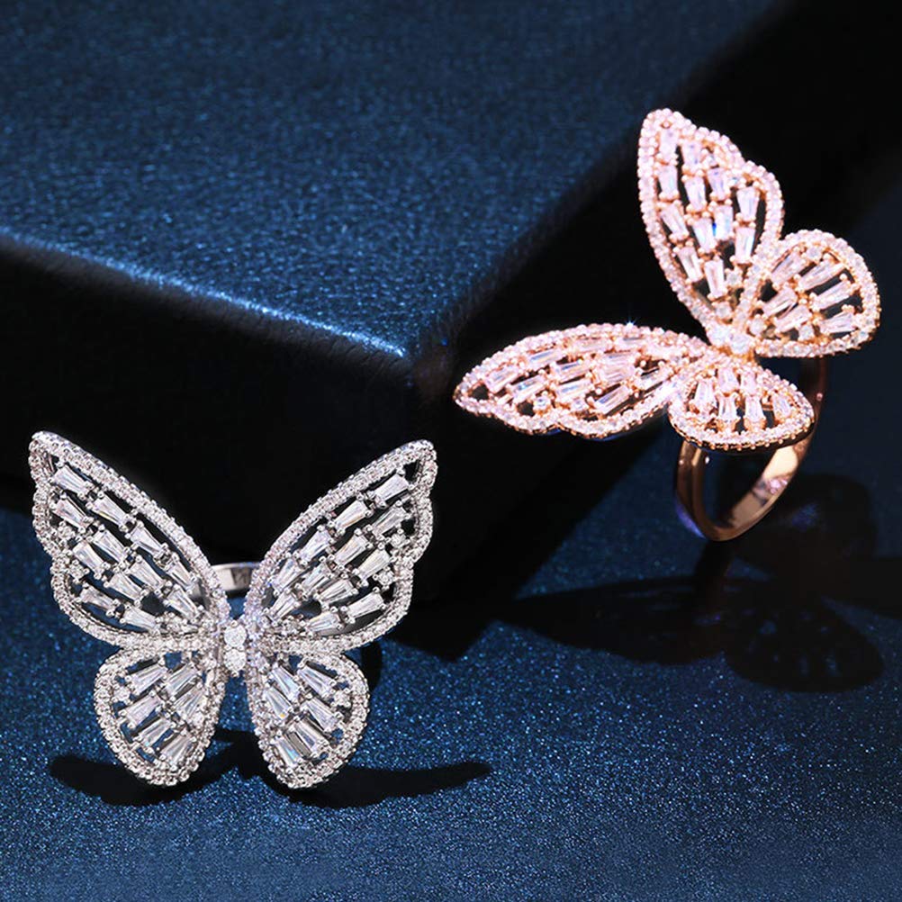 TENDYCOCO Women Big Butterfly Ring Beautiful Luxury Crystal Ring for Party Banquet ï¼ˆ7ï¼‰
