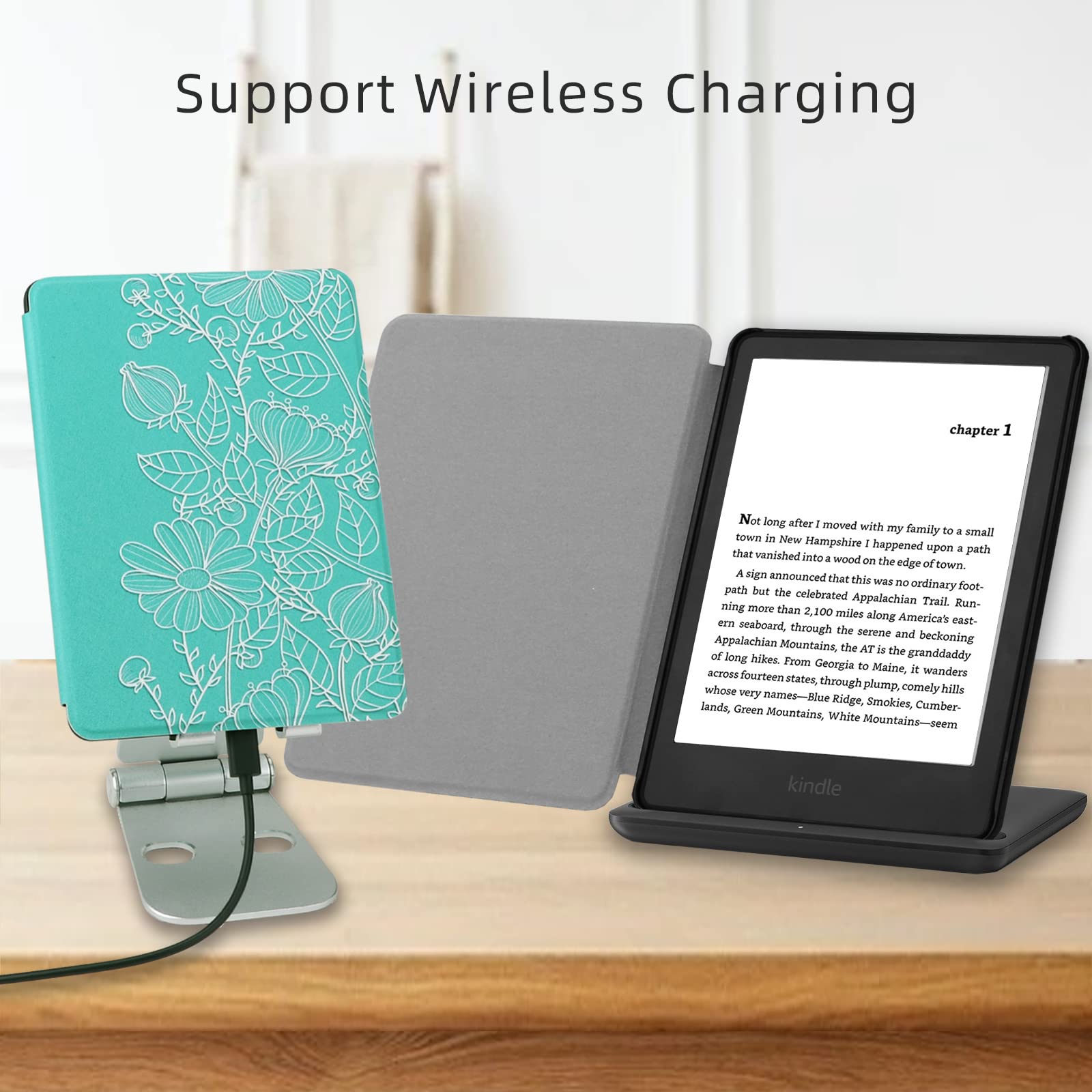 WALNEW Case for Kindle Paperwhite 11th Generation & Signature Edition(6.8β)- Slim Lightweight PU Leather Foldable Protective Case Cover Accessories with Auto Wake/Sleep, Flower