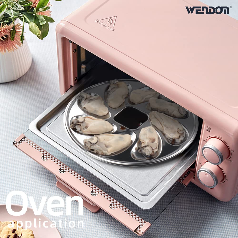 WENDOM Stainless Steel Oyster Plate Grill Pan Serving Trays for Scallop,2Pcak Oyster Shell Shaped Pan and 4pcs Forks Set