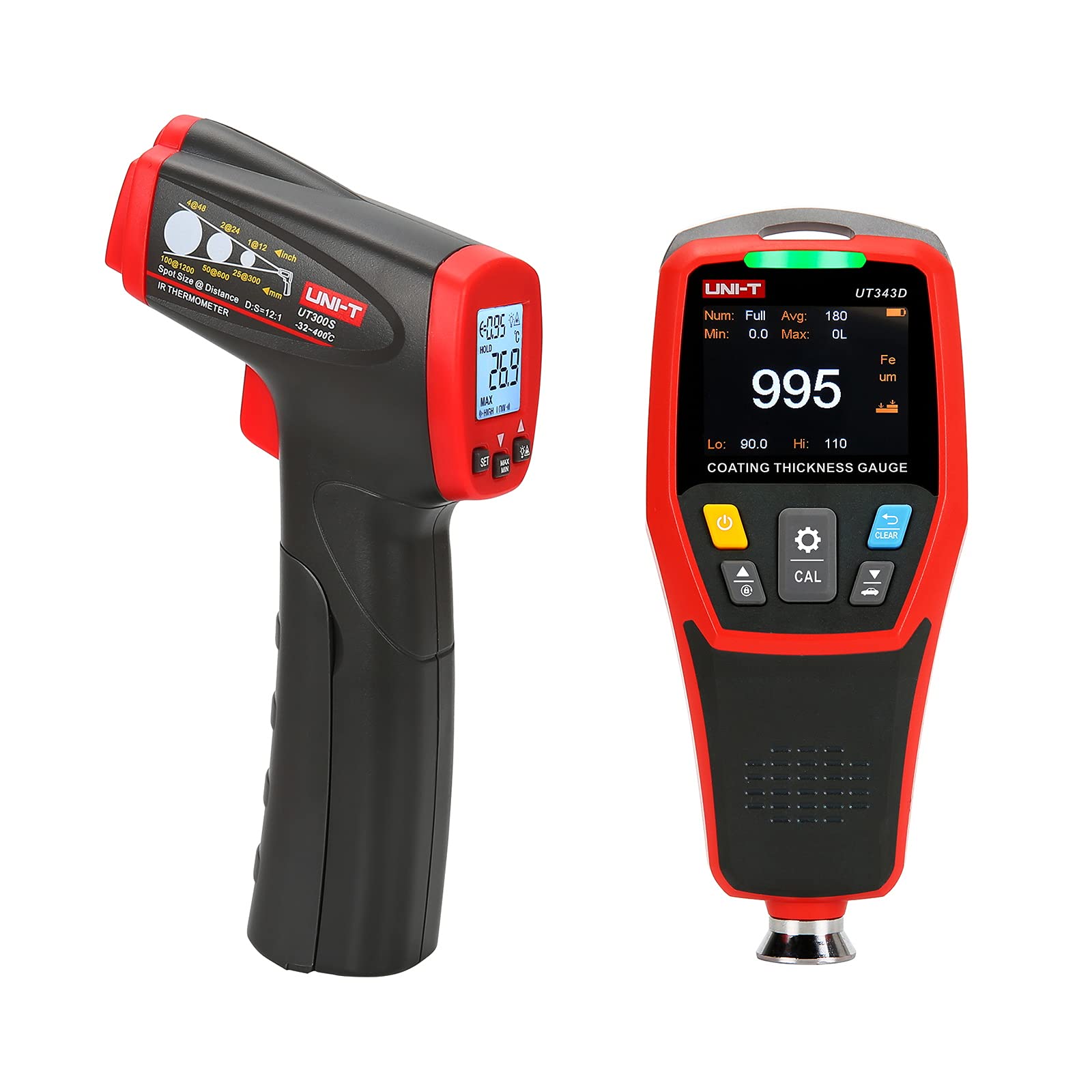 UNI-T Auto Test Maintenance Kit, Automotive Coating Thickness Gauge UT343D, Non-Contact IR Thermometer UT300S (Not for Human)