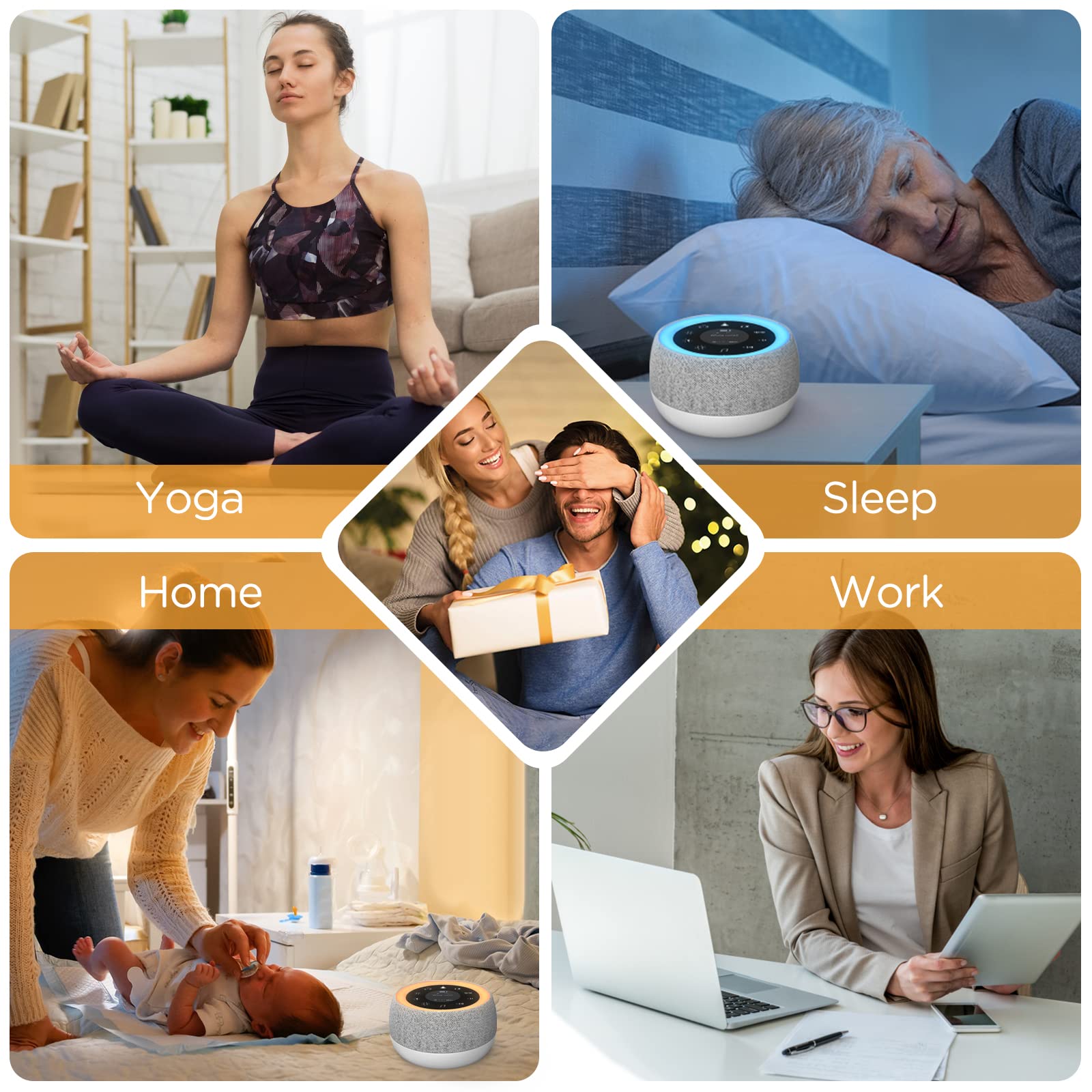White Noise Machine HOMHOW Portable Sound Machine for Sleeping Adults Baby Kids Sleep Sound Machine Whit 32 Soothing Sounds, USB Rechargeable Timer Night Light