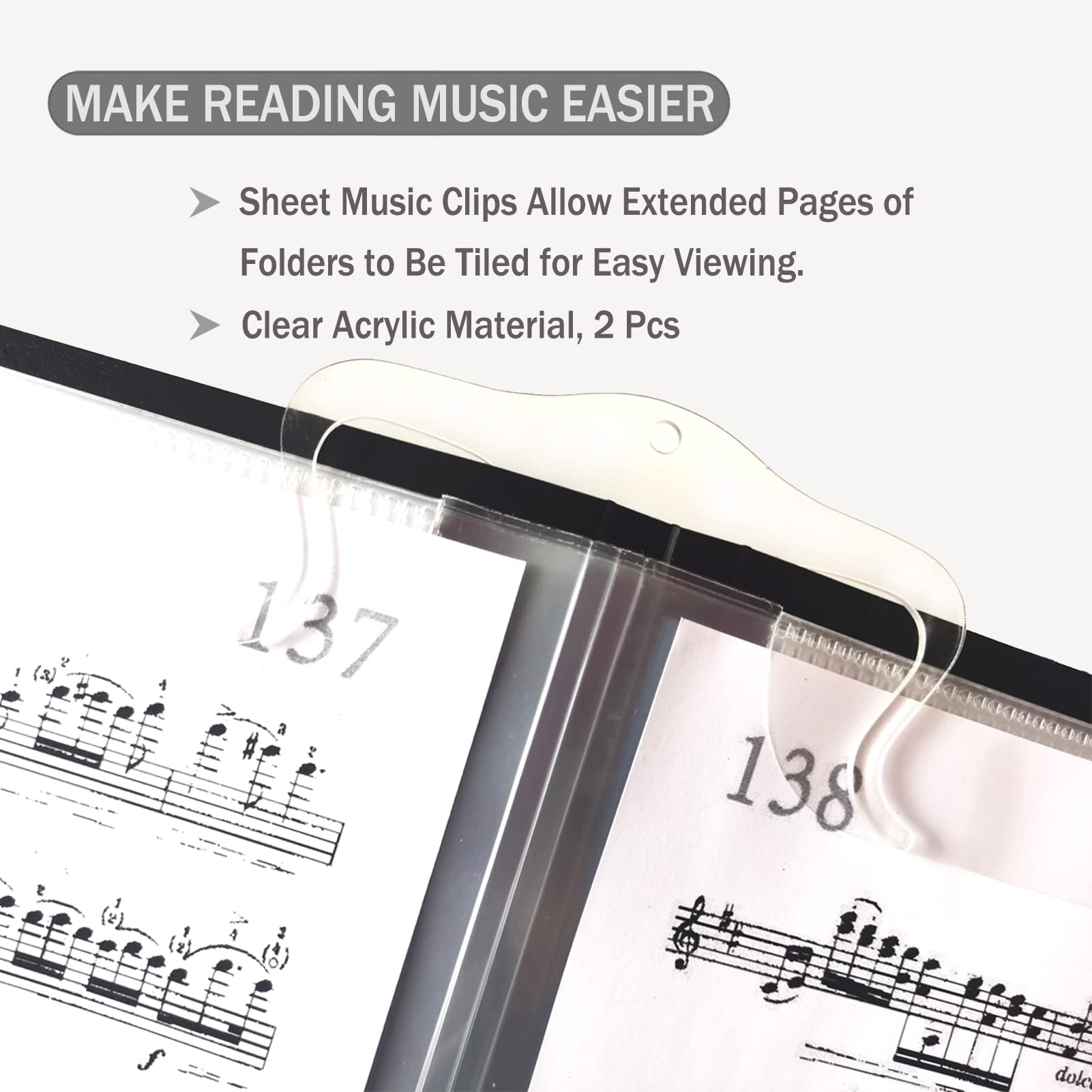 XINYUYAN Sheet Music Folder (Black), 4-Page Expansion and Writing Directly on The Pages, A4 Size, Holds 40 Comes with 2 M-Shaped Clips
