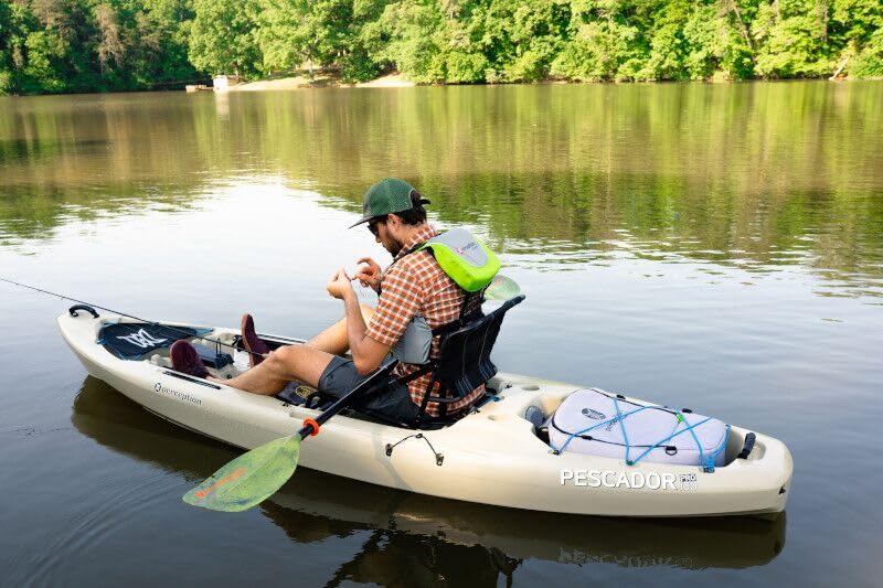 Perception Pescador Pro 12 | Sit on Top Fishing Kayak with Adjustable Lawn Chair Seat | Large Front and Rear Storage | 12' | Moss Camo