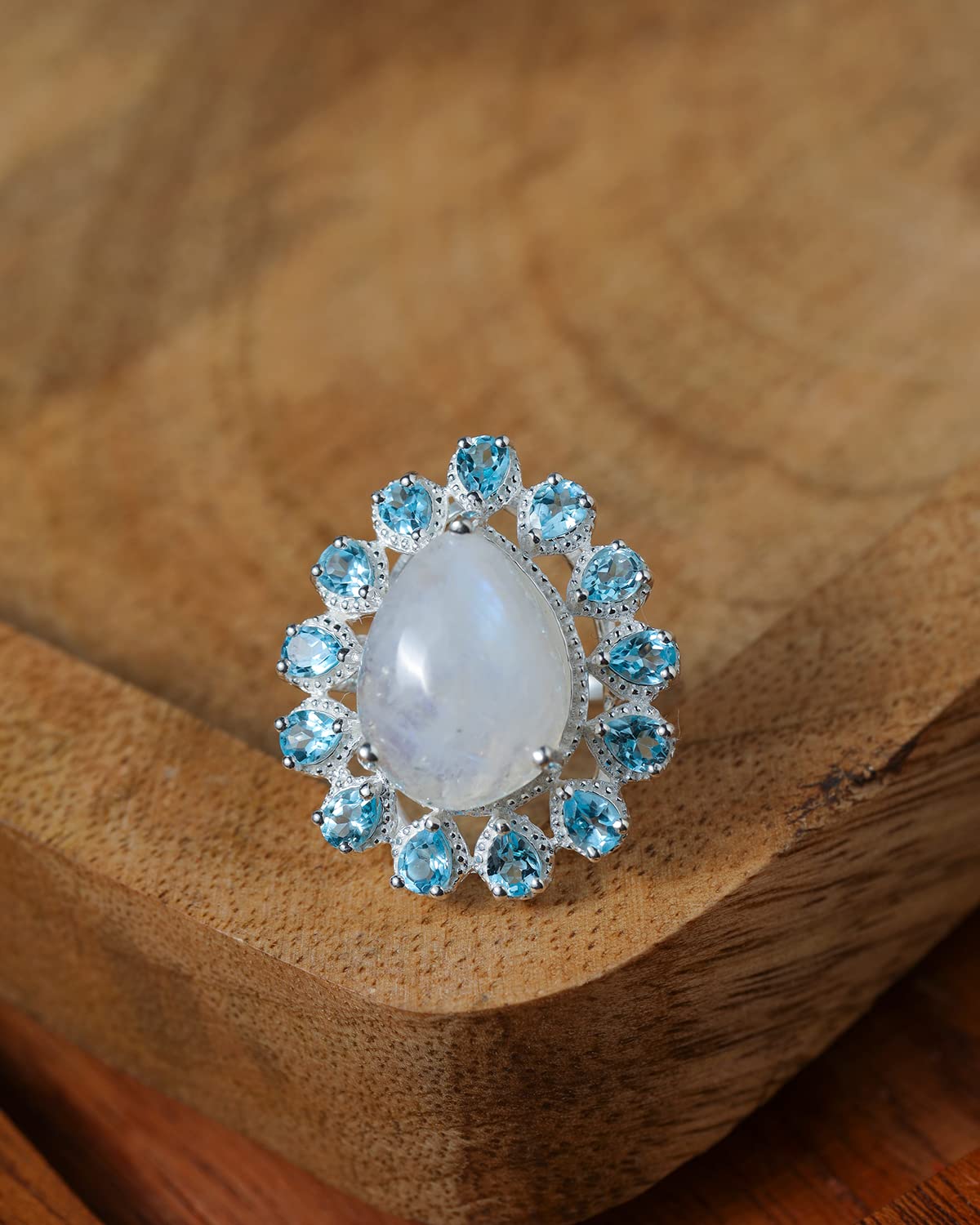 YoTreasure Pear Shaped Larimar London Blue Topaz Solid 925 Sterling Silver Gemstone Engagement Rings for Women