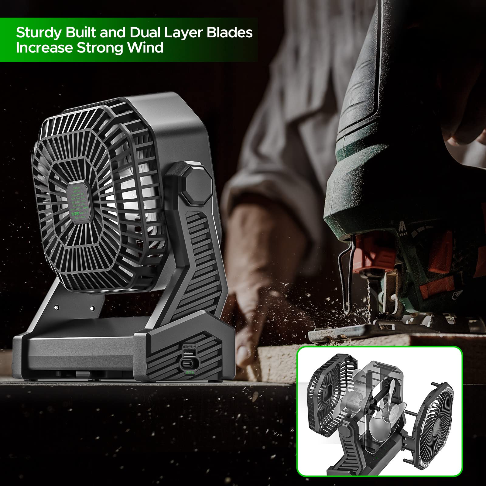 Oscillating Stroller Fan, 5000mAh Rechargeable Camping Fan, Multifunctional USB Desk Fan - Removable Flexible Octopus Tripod with Hanging Hook,3 Speed&LED Light for Stroller/Tents /Gym…